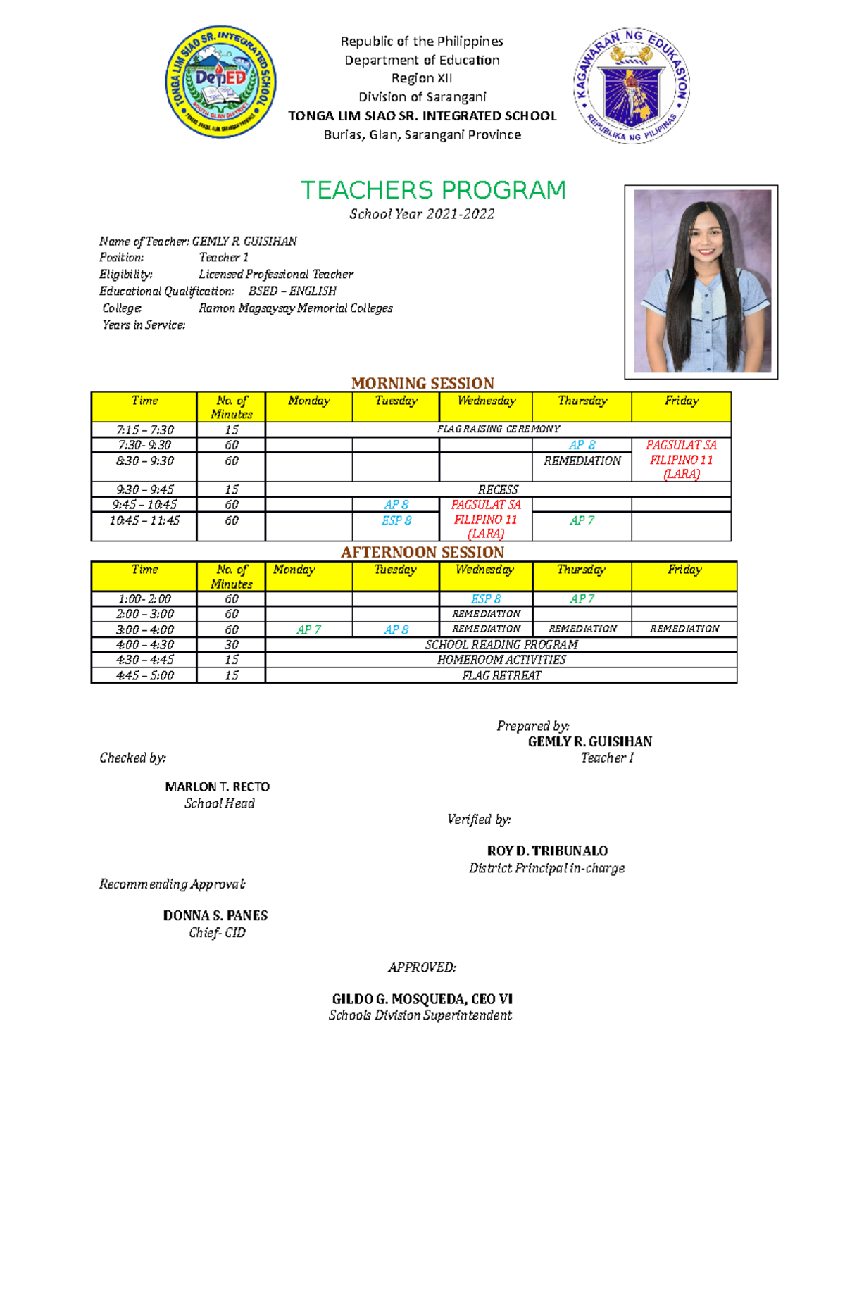 Teachers- Program- Pitogo - Republic of the Philippines Department of ...