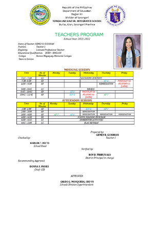 Teachers- Program- Pitogo - Republic of the Philippines Department of ...