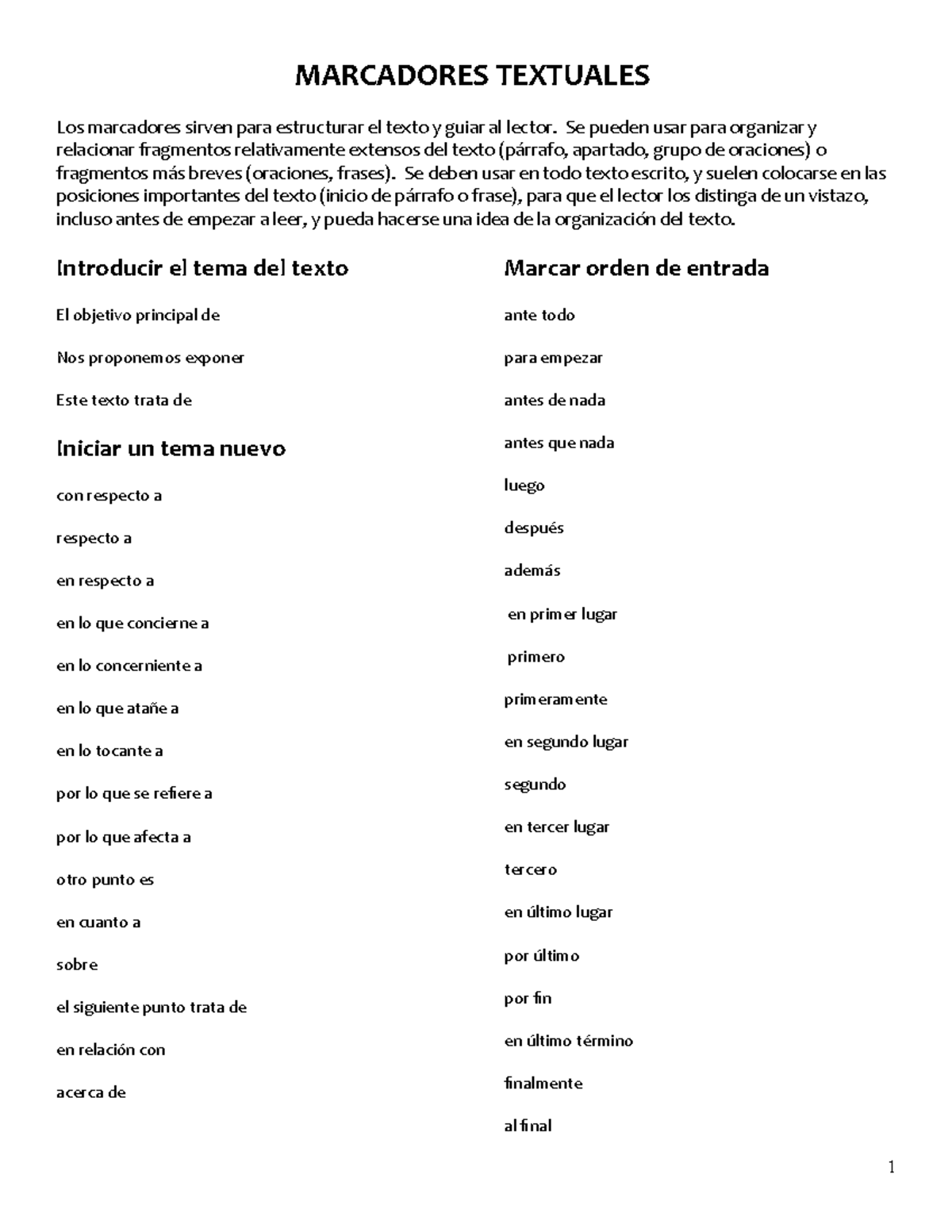 marcadores textuales y conectores logicos - MARCADORES TEXTUALES Los ...