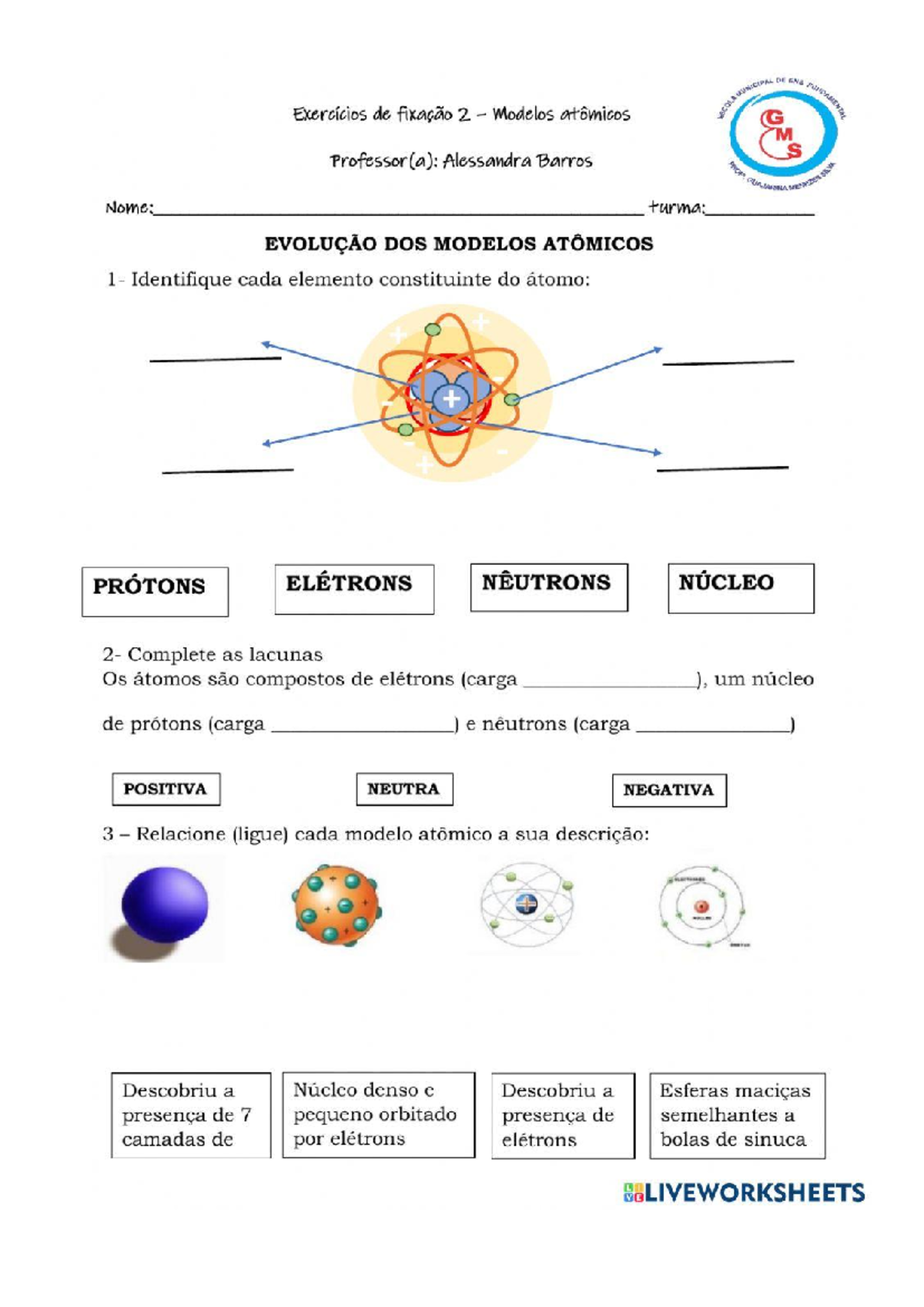 Atividades Sobre Atomos 9 Ano - BINKEDU