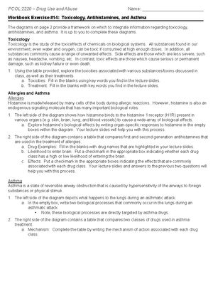 Week 13 Workbook Exercise - PCOL:2220 – Drug Use and Abuse Name