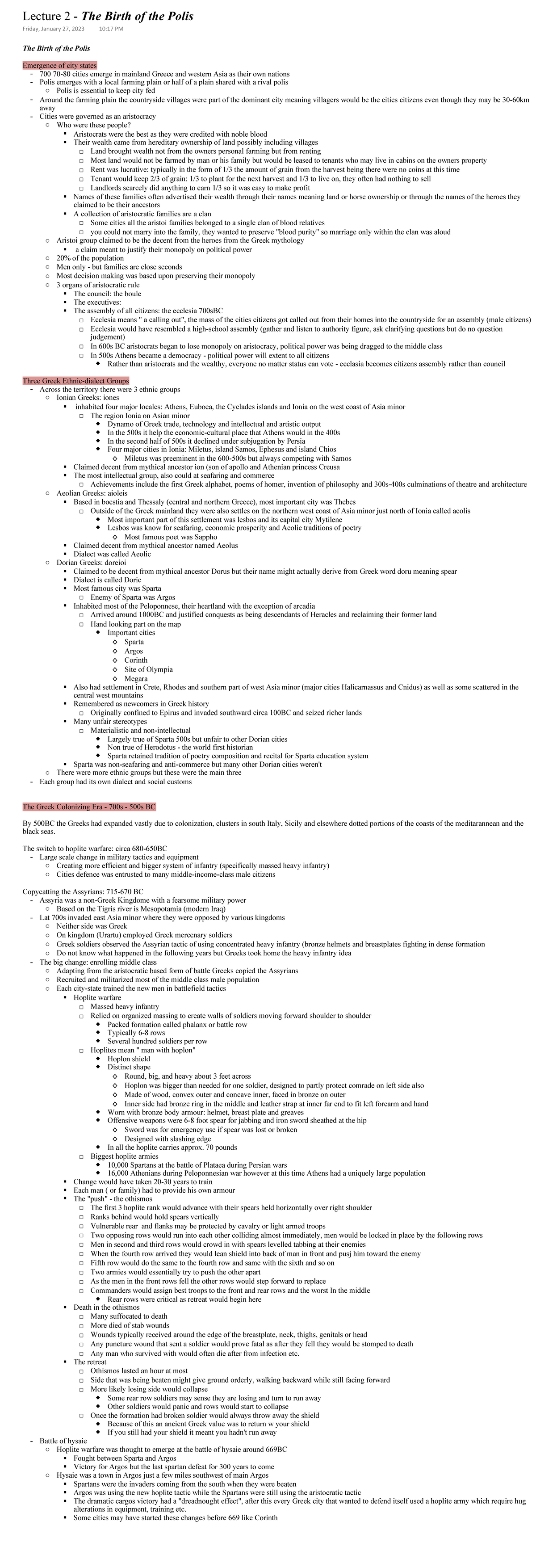 Lecture 2 - The Birth of the Polis - The Birth of the Polis Emergence ...