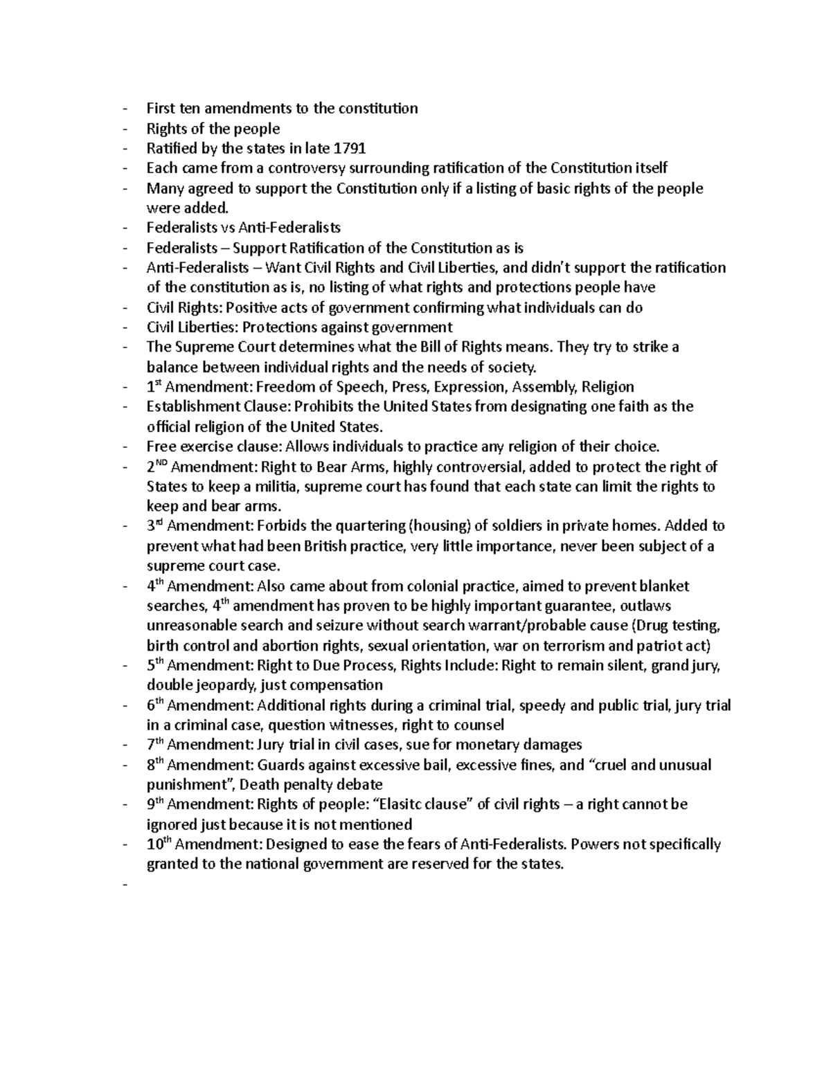 Bill of Rights (LG Notes) - First ten amendments to the constitution ...
