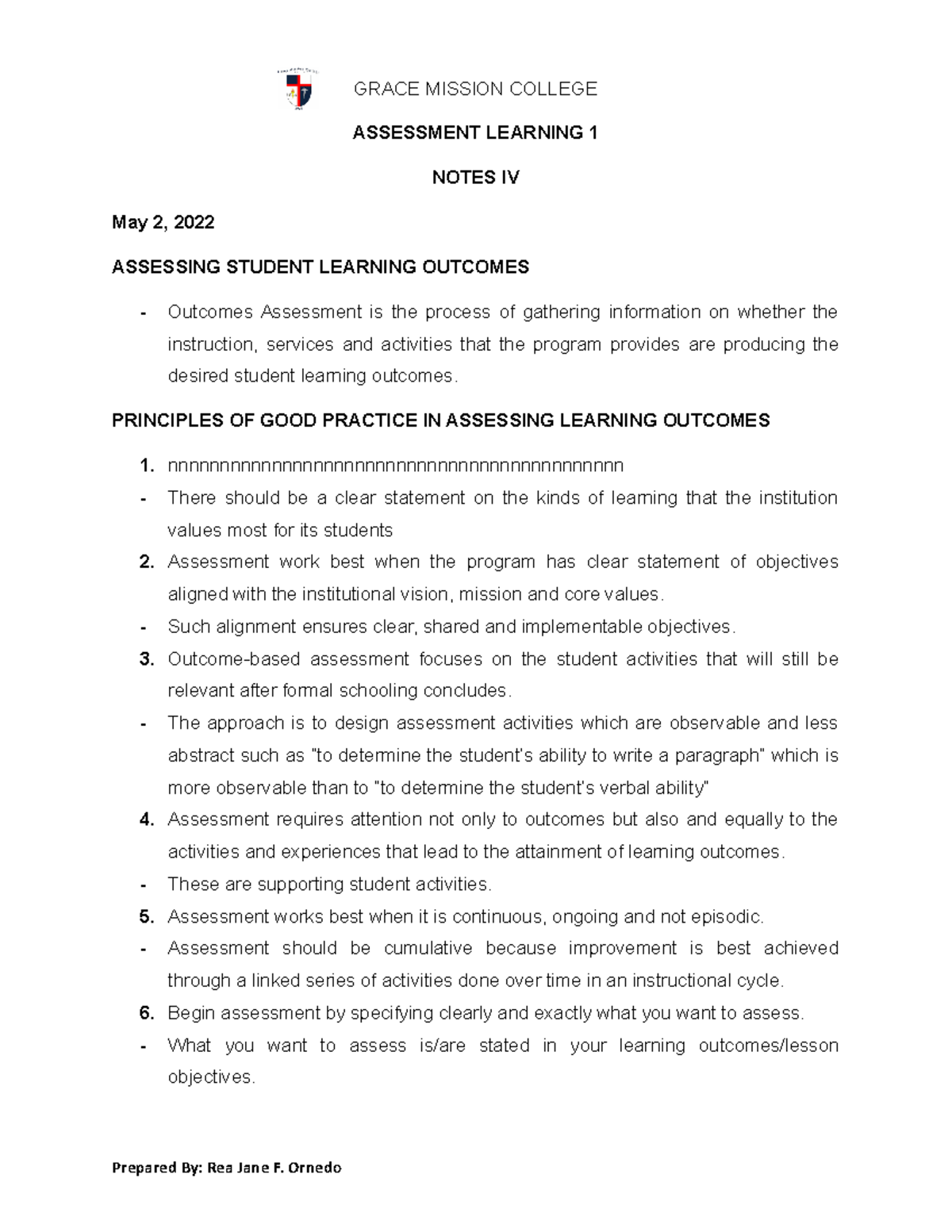 Assessment in Learning 1-Module 4 - GRACE MISSION COLLEGE ASSESSMENT ...