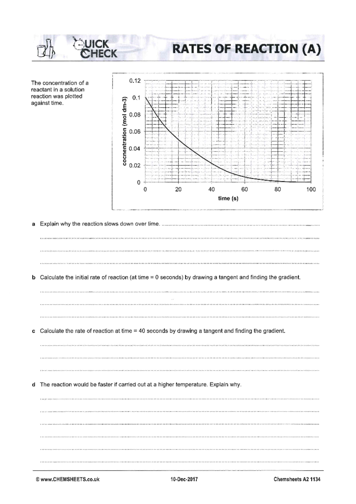 Kinetics quick check sheets - UICK CHECK RATES OF REACTION (A) The ...