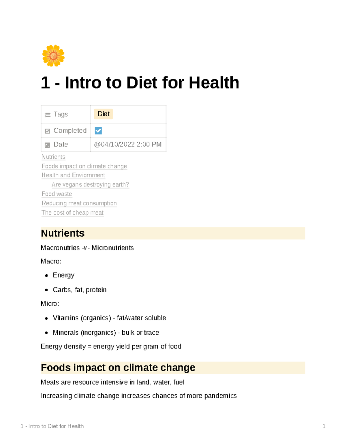 BY262 Intro to Diet for Health - 1 - Intro to Diet for Health 1 1 1 ...