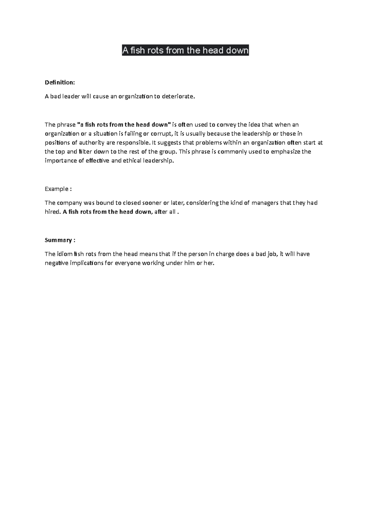 A fish rots from the head dow2 - A fish rots from the head down ...