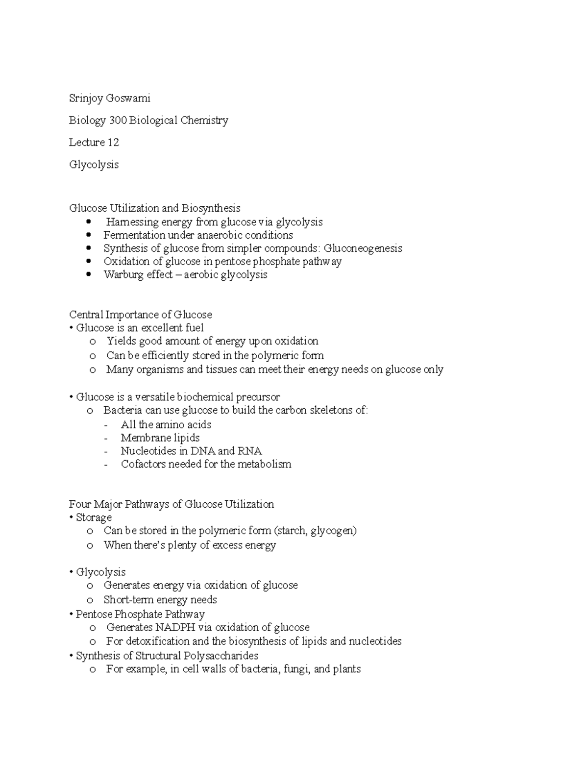 Biological Chemistry Lecture 12 Notes - Srinjoy Goswami Biology 300 ...