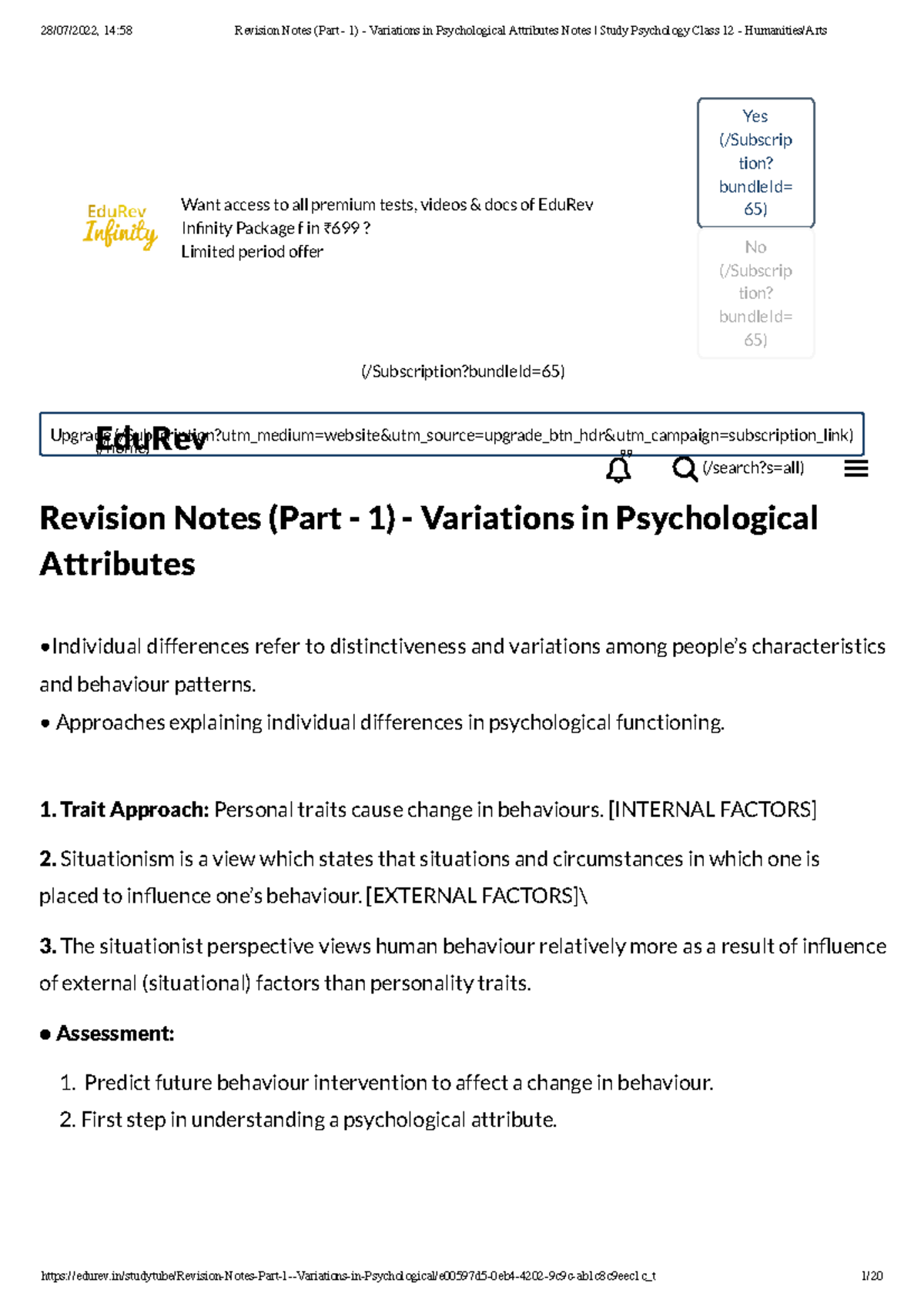 Revision Notes (Part - 1) - Variations in Psychological Attributes ...