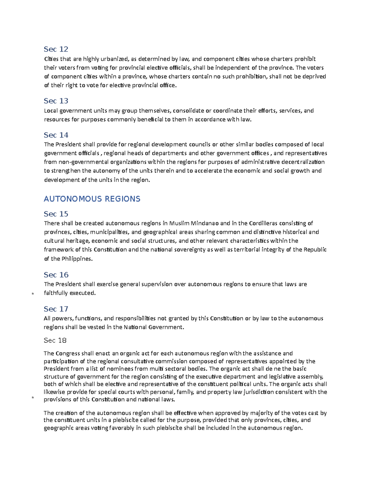 Constitutional Law. Module 12 - Sec 12 Cities that are highly urbanized ...