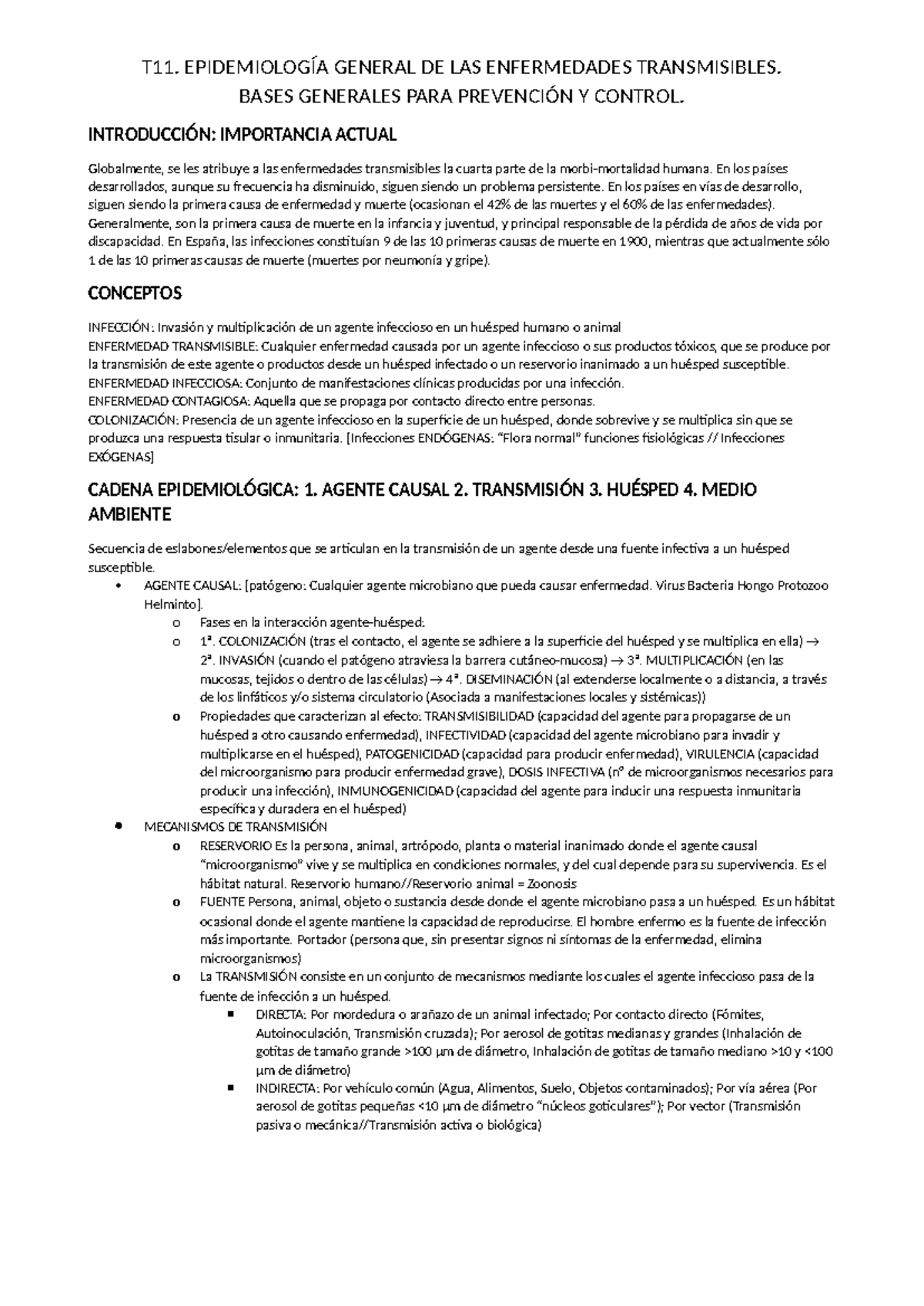 SP 3º - ok....... - T11. EPIDEMIOLOGÍA GENERAL DE LAS ENFERMEDADES TRANSMISIBLES. BASES ...