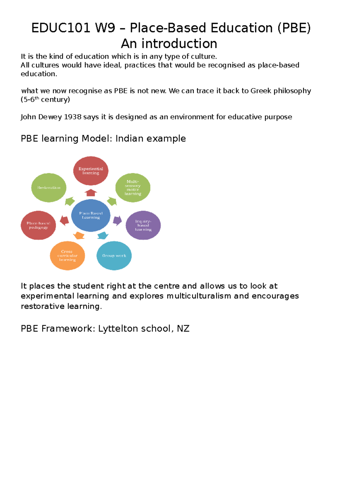 EDUC101 W9 - place based education - EDUC101 W9 – Place-Based Education ...