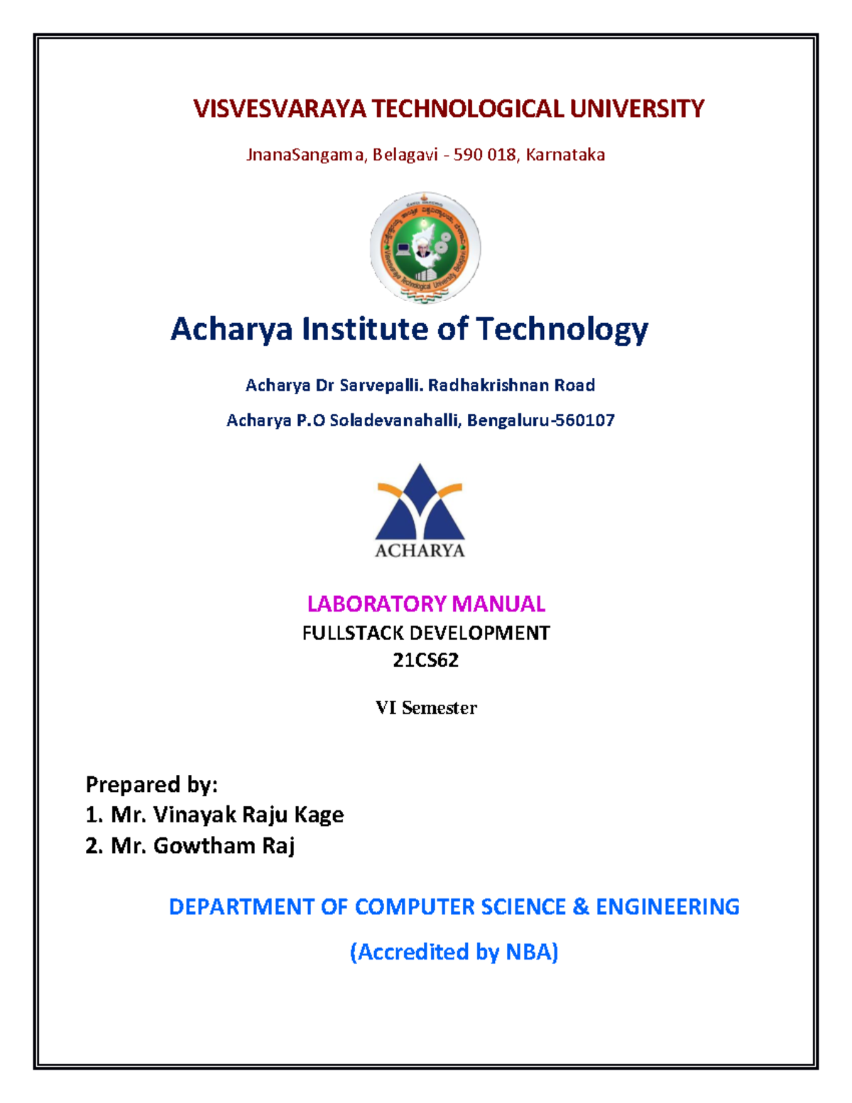 Fullstack Devvelopment lab manual - VISVESVARAYA TECHNOLOGICAL ...