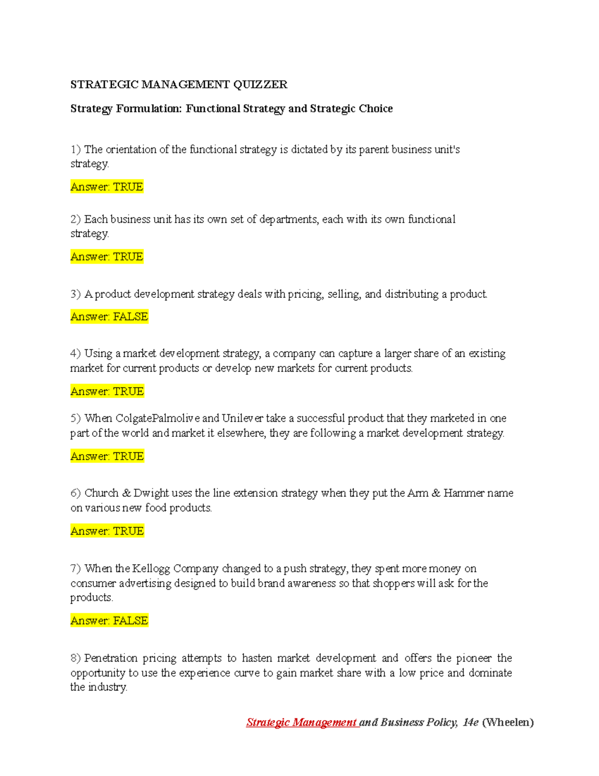 Functional Strategy and Strategic Choice - Strategic Management Q&A ...