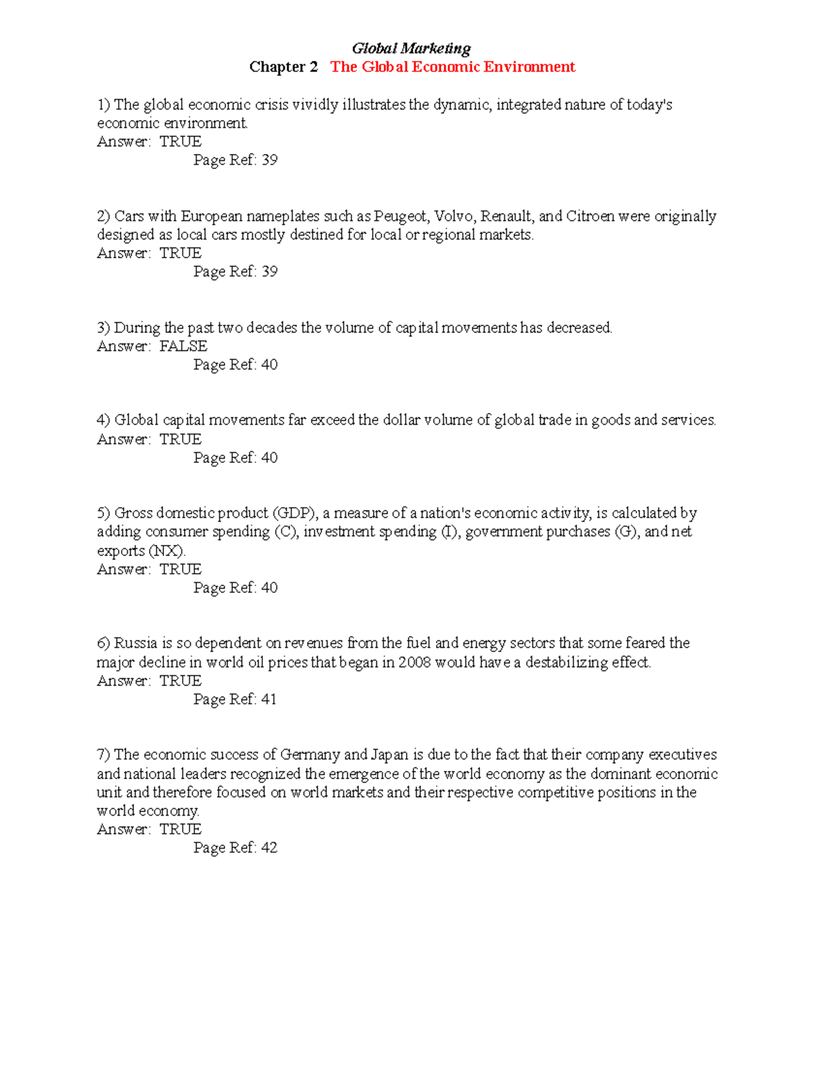 Ch02 The Global Economic Environment Test - Global Marketing Chapter 2 ...