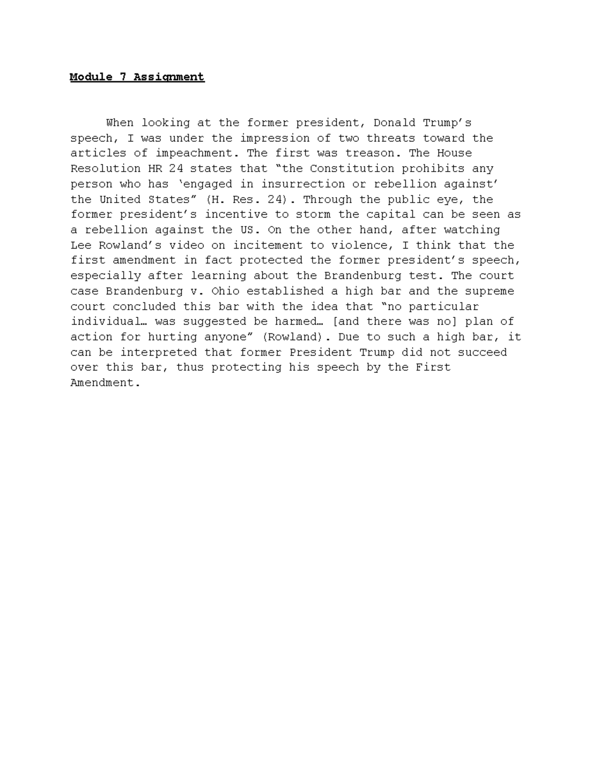 US Gov Module 7 Assignment - Module 7 Assignment When looking at the ...