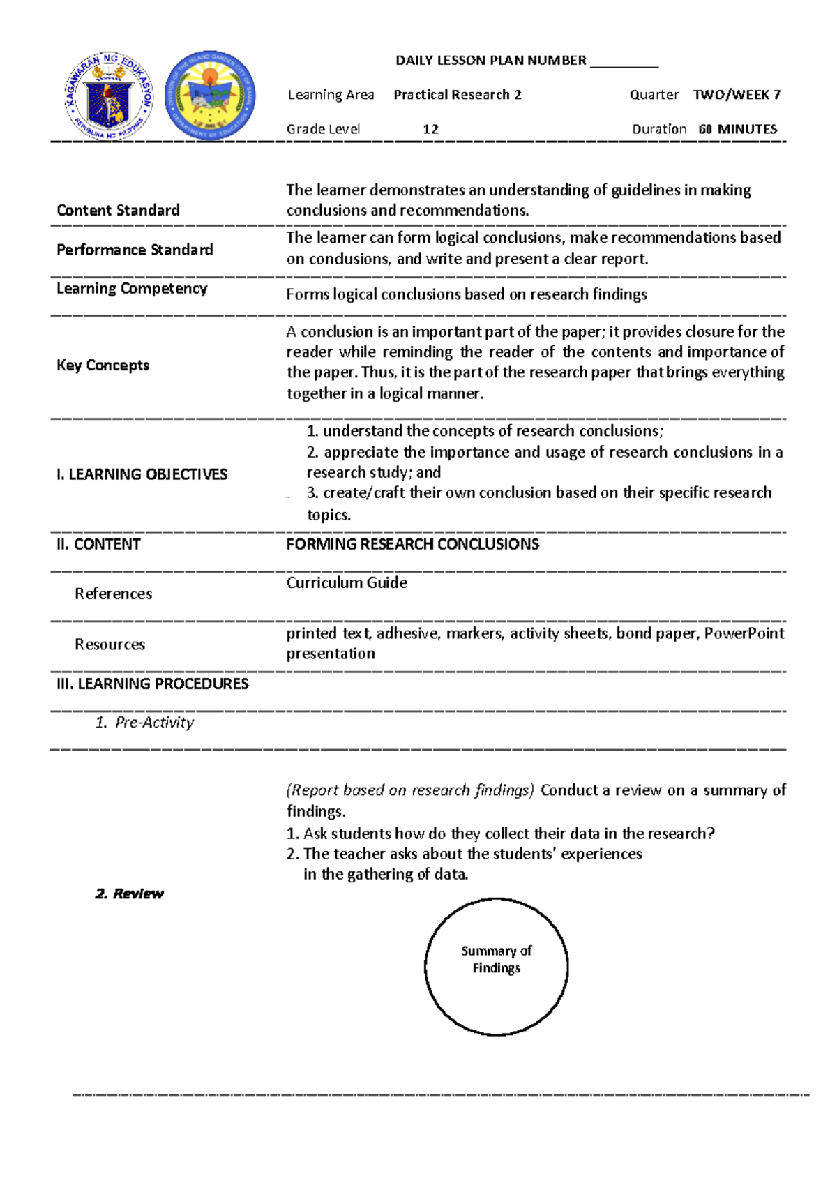 Scnhs PR 2 Q2 Week 7 DLP Forming Conclusions Aligado - DAILY LESSON ...