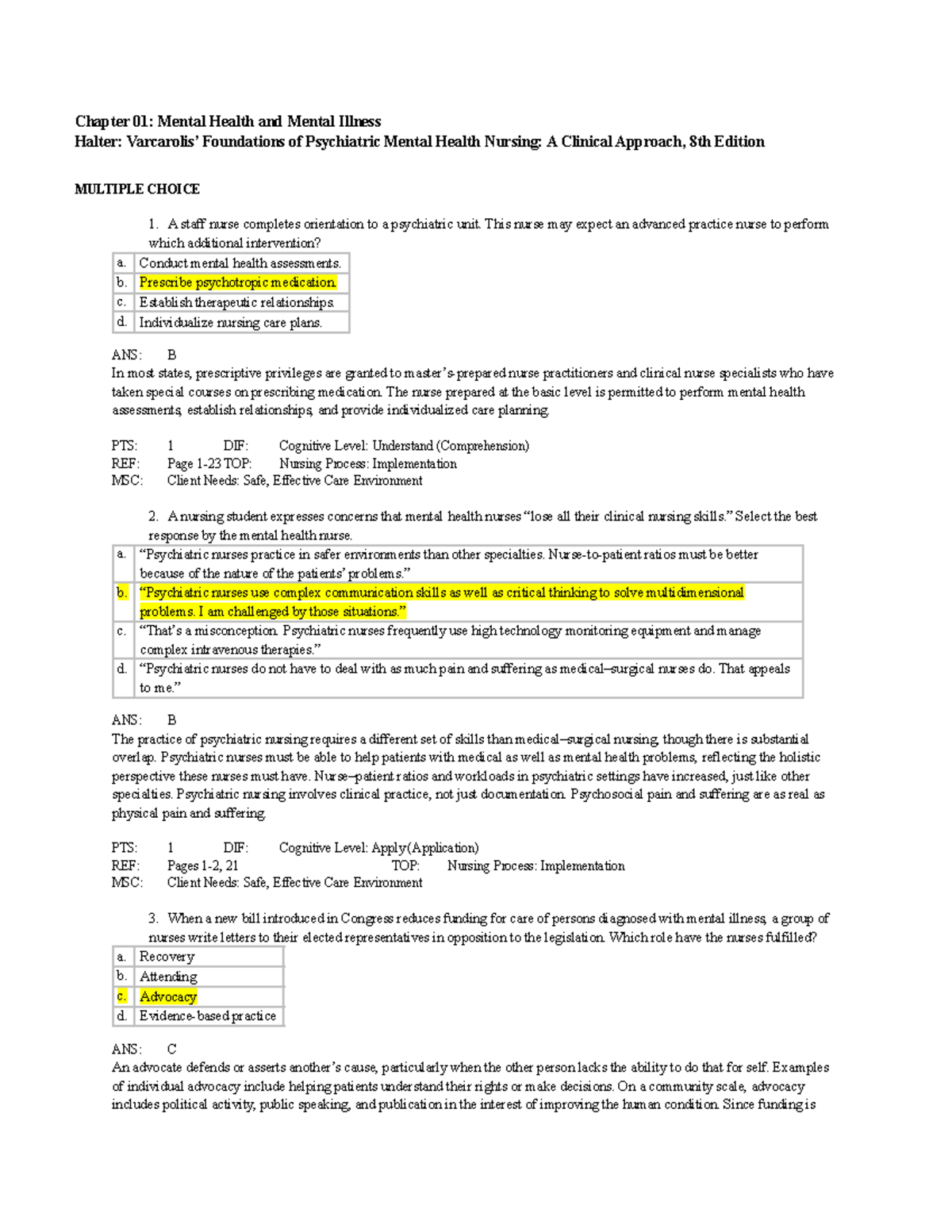 Chapter 01 Mental Health and Mental Illness Exam 1 Practice Questions ...
