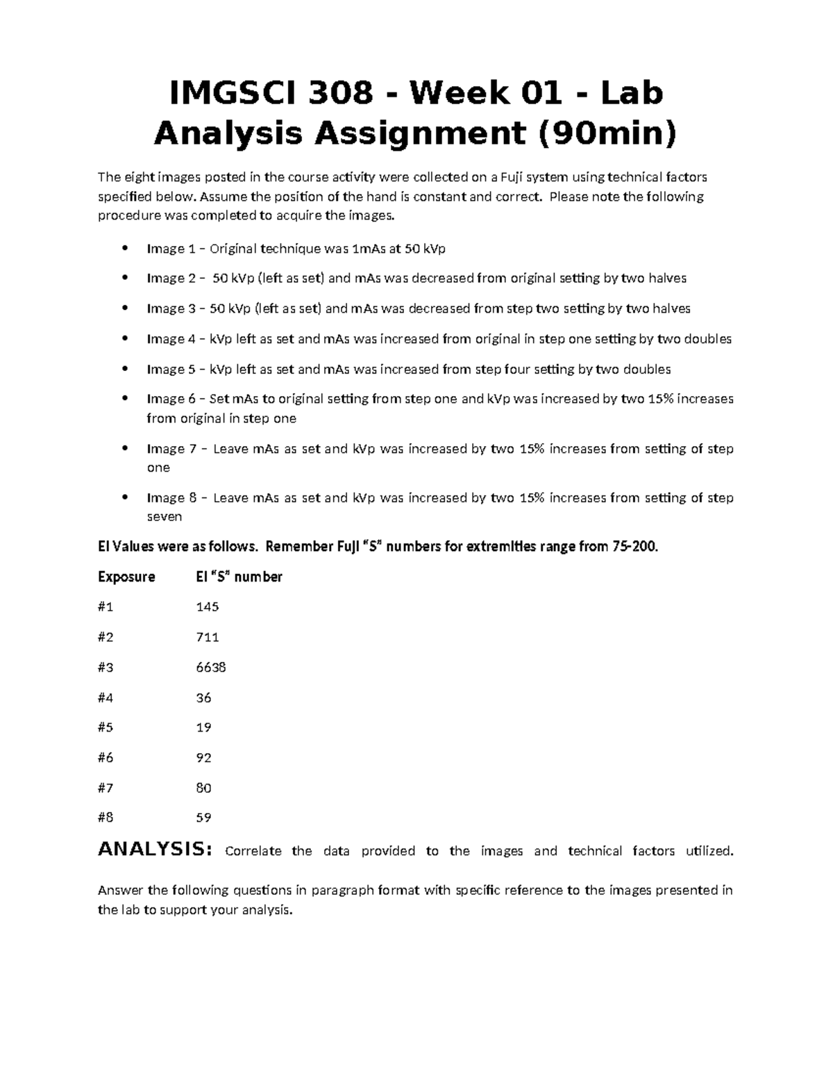 308 Lab #1 - lab #1 - IMGSCI 308 - Week 01 - Lab Analysis Assignment ...