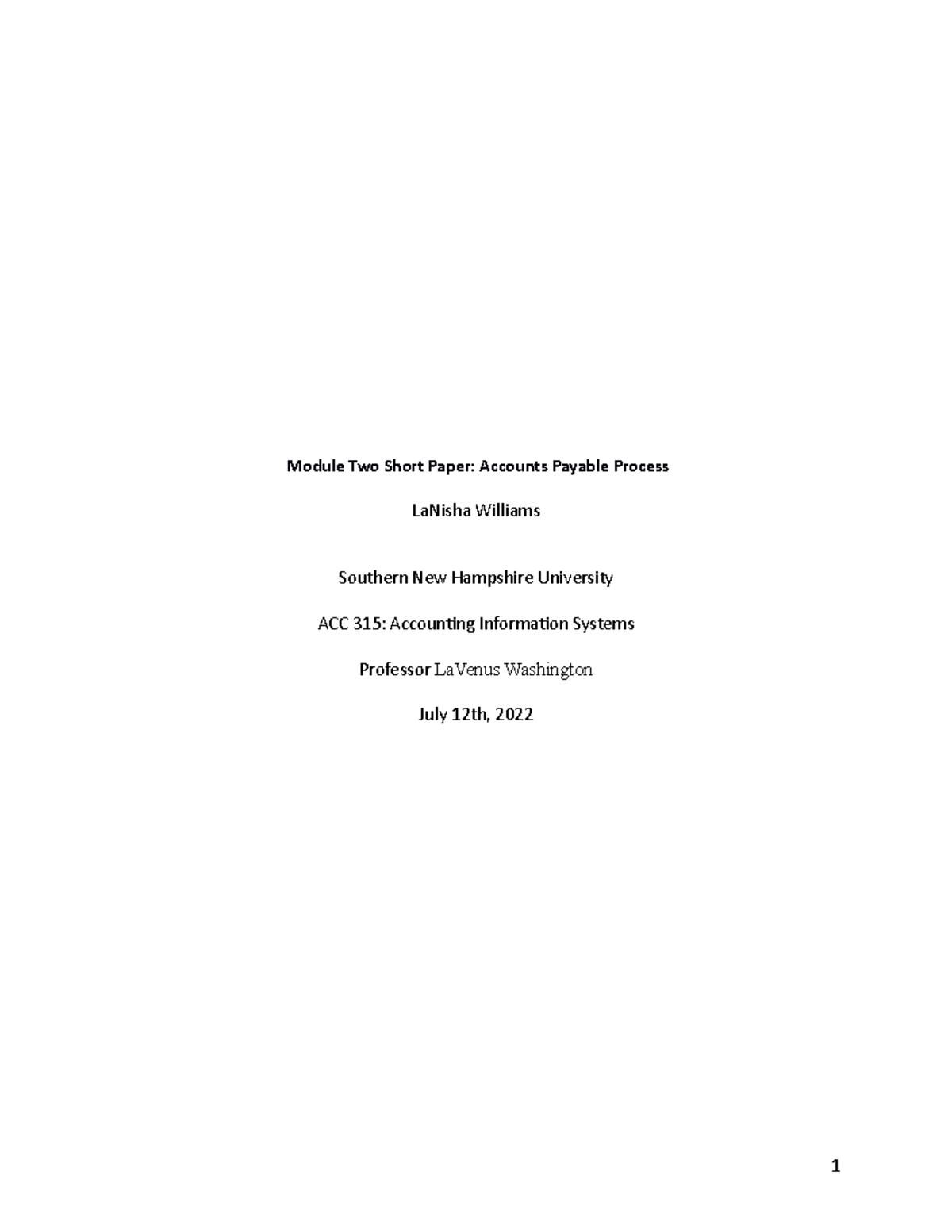 Module Two Short Paper Accts Payales Process - Module Two Short Paper ...