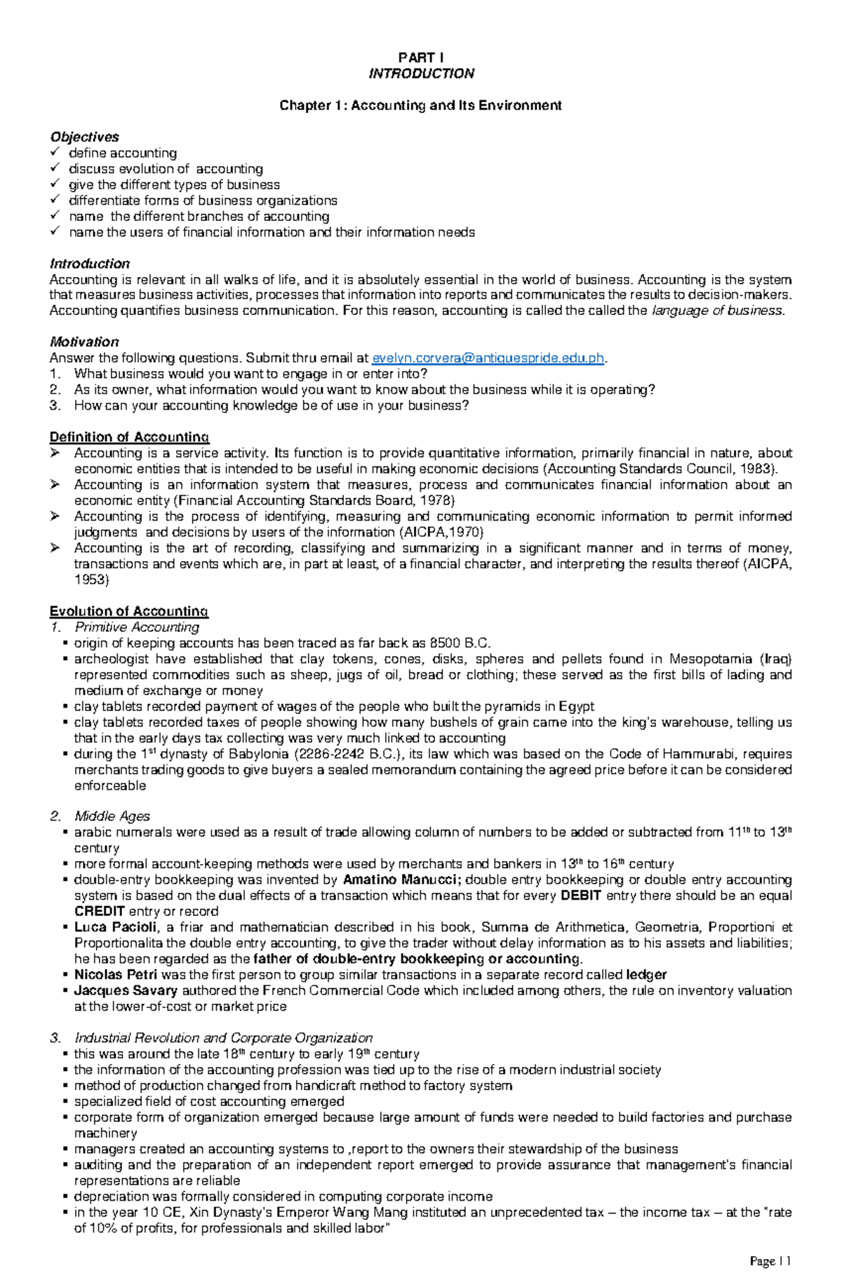 Ec Acctg 2 Chapter 1 Module For Accounting 1 And 2 Part I Introduction Chapter 1 Accounting