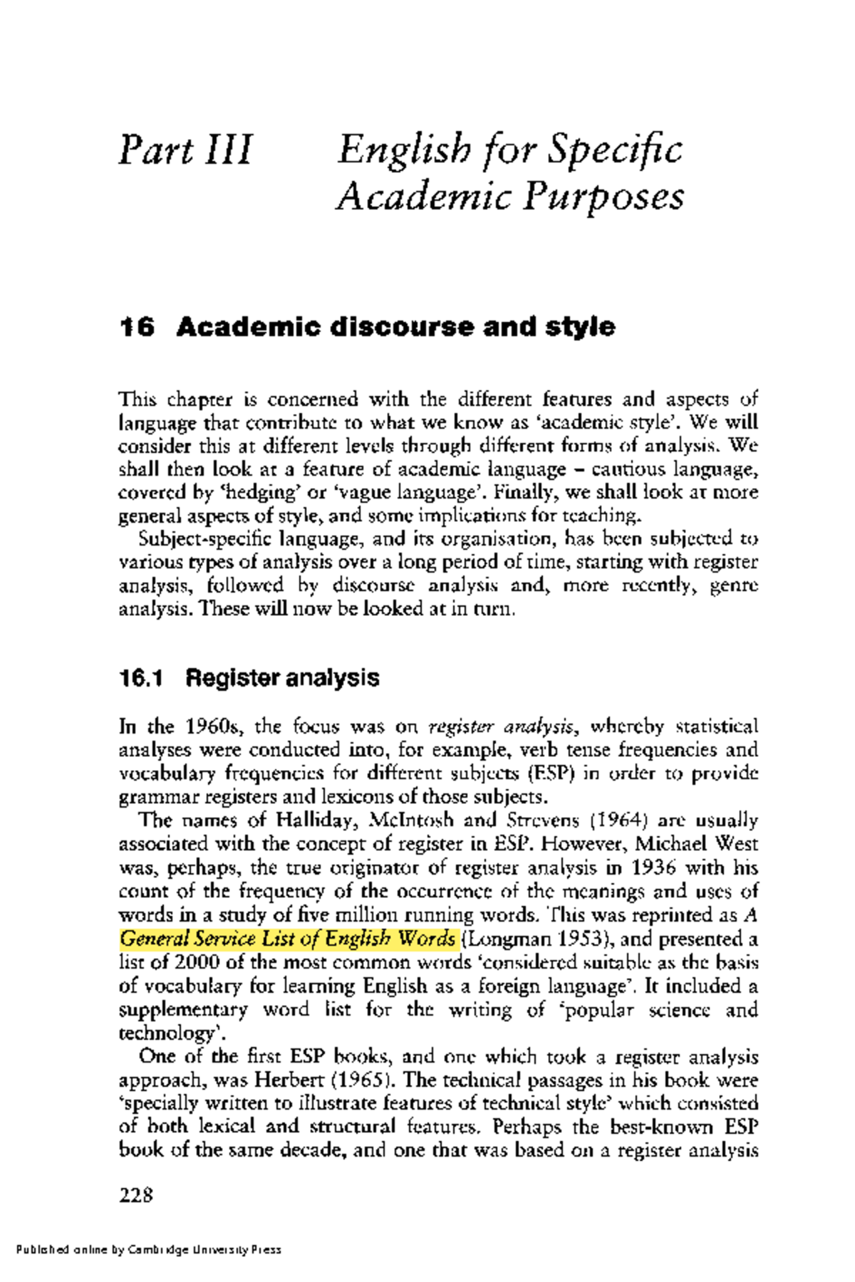 English for specific academic purposes - Part III English for Specific ...