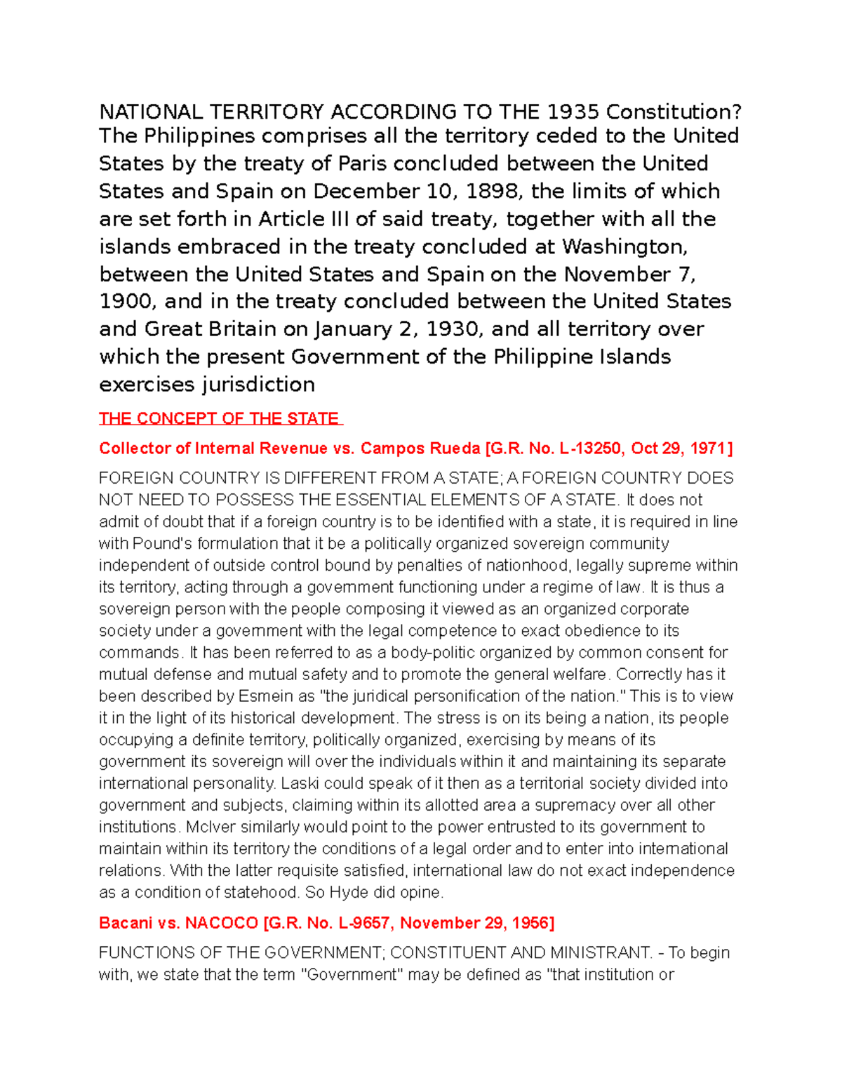 Concept OF THE State doctrine - NATIONAL TERRITORY ACCORDING TO THE ...