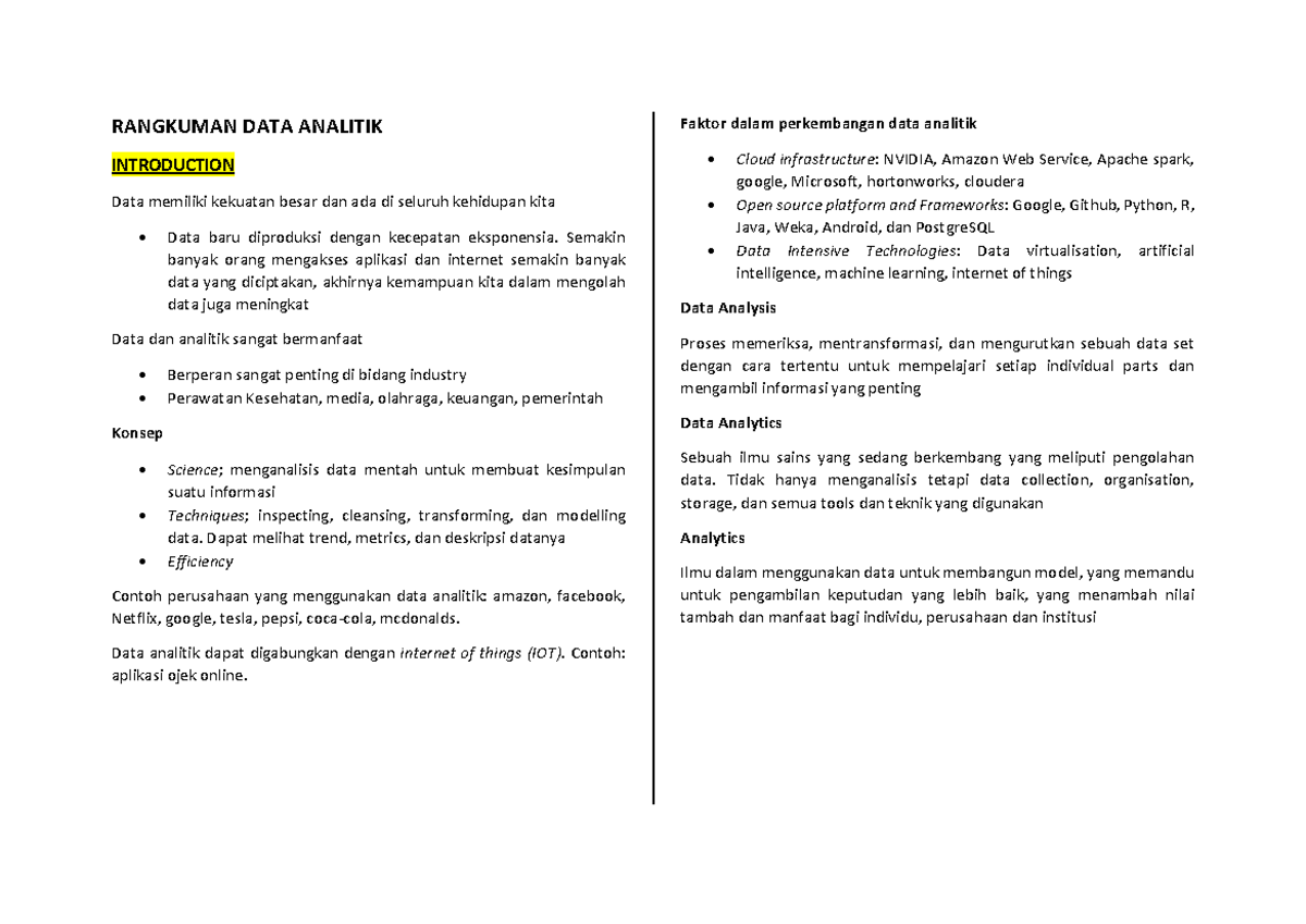 469743 [ Datik] Rangkuman UTS - RANGKUMAN DATA ANALITIK INTRODUCTION ...