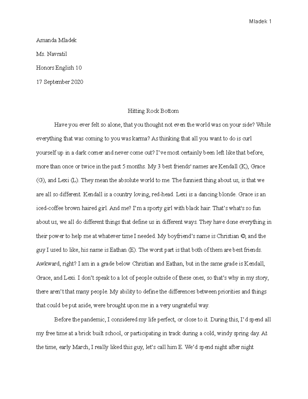 H. EN 10 Narrative Rough Draft Template - Amanda Mladek Ms. Navratil ...