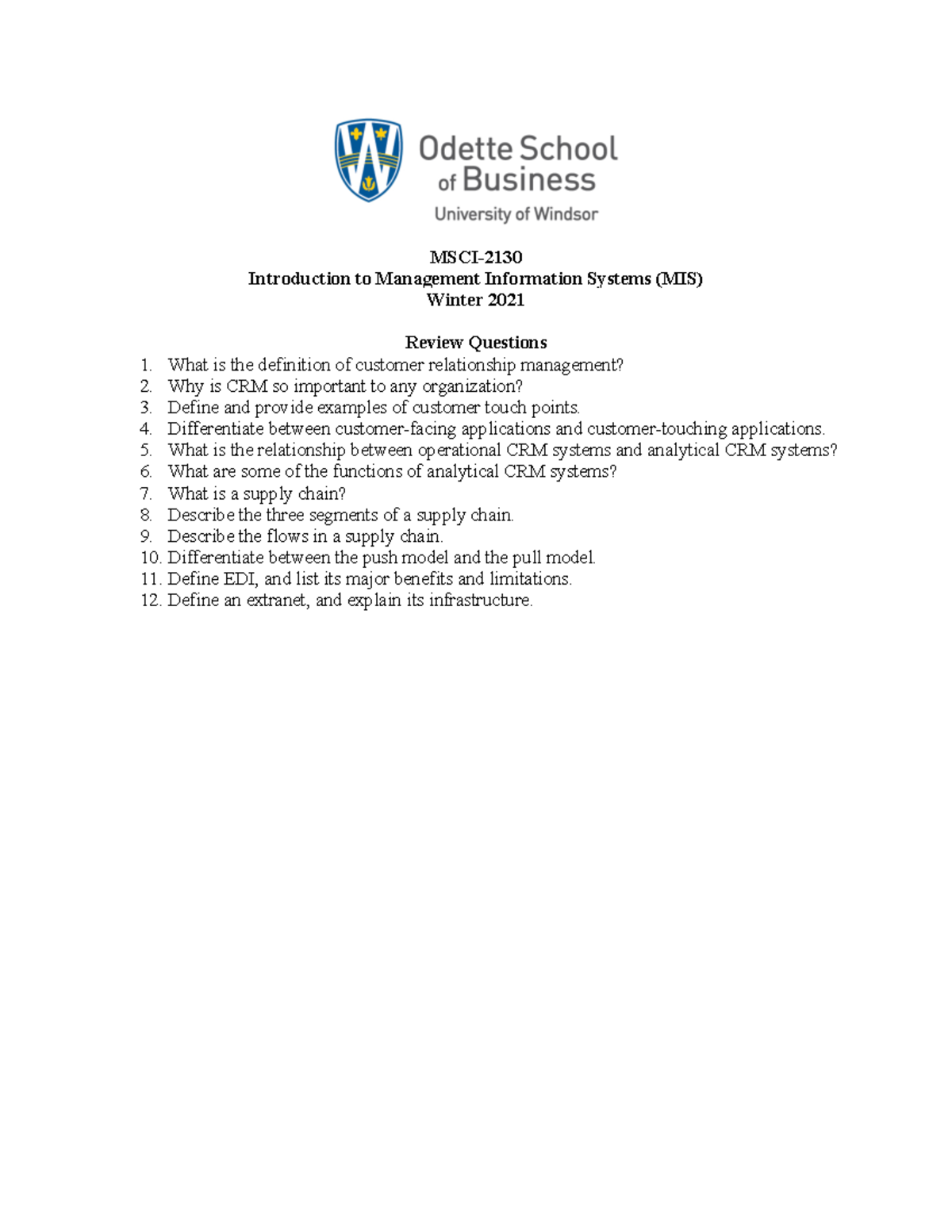 Chapter 11 Review Questions - MSCI- Introduction to Management ...