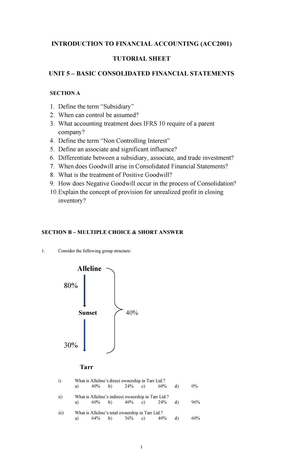 Ifacc Unit 5 Tutorial sheet revised [updated] - INTRODUCTION TO ...