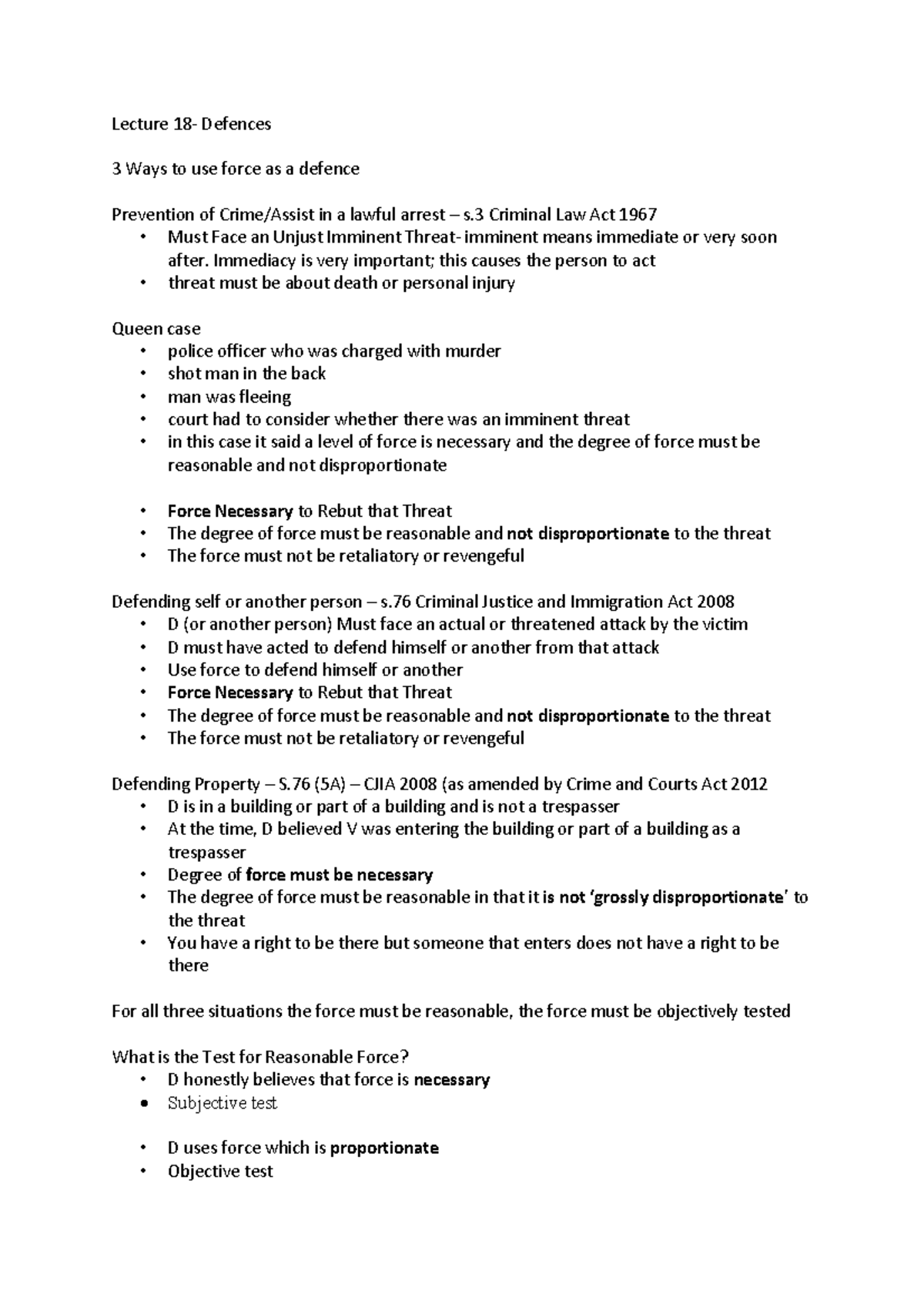 Defences - Lecture with case notes - Lecture 18- Defences 3 Ways to use ...