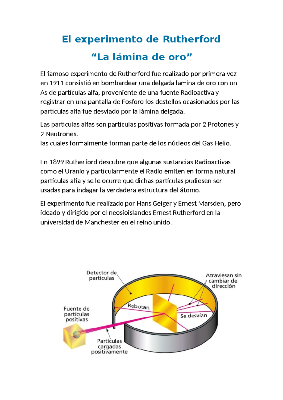 Experimento DE Rutherford - El experimento de Rutherford “La lámina de ...