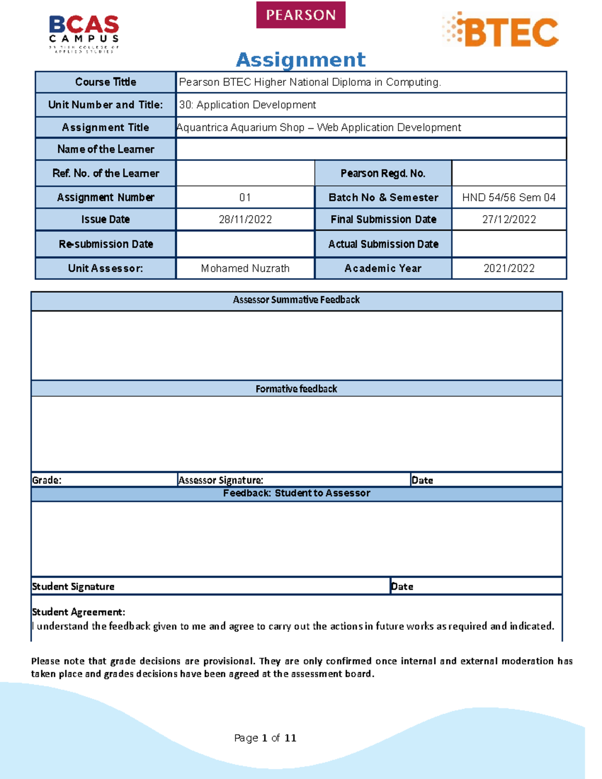 Assignment HND 54 56 AD Draft - Assignment Course Tittle Pearson BTEC ...
