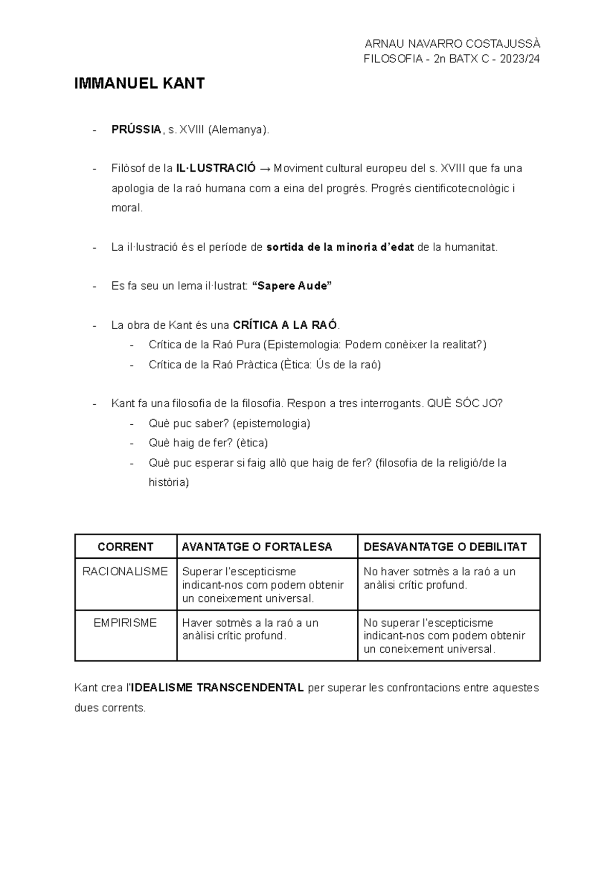 Kant - ddddd - FILOSOFIA - 2n BATX C - 2023/ IMMANUEL KANT PRÚSSIA, s ...