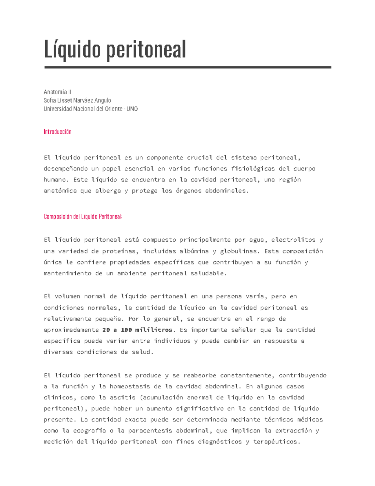 Líquido peritoneal - Resumen Anatomia - Líquido peritoneal Anatomía II ...