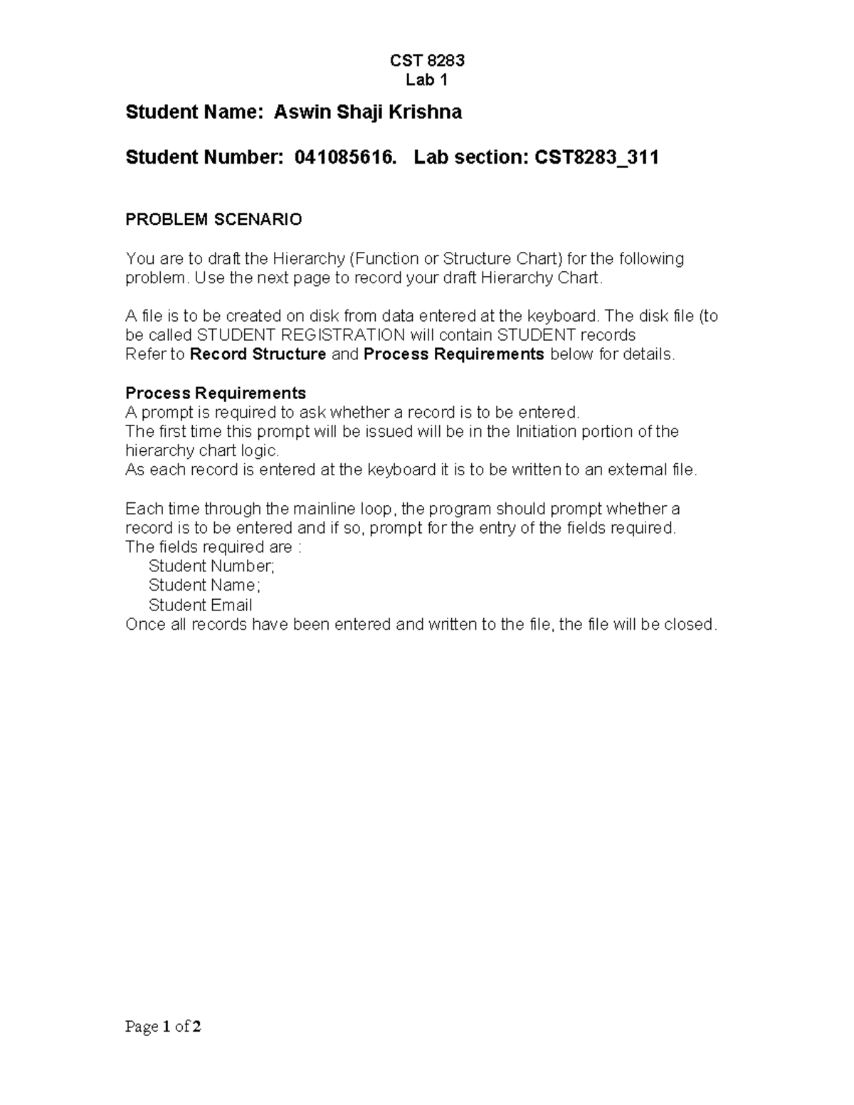 Bussiness Programming Lab 1 - CST 8283 Lab 1 Student Name: Aswin Shaji Krishna Student Number ...