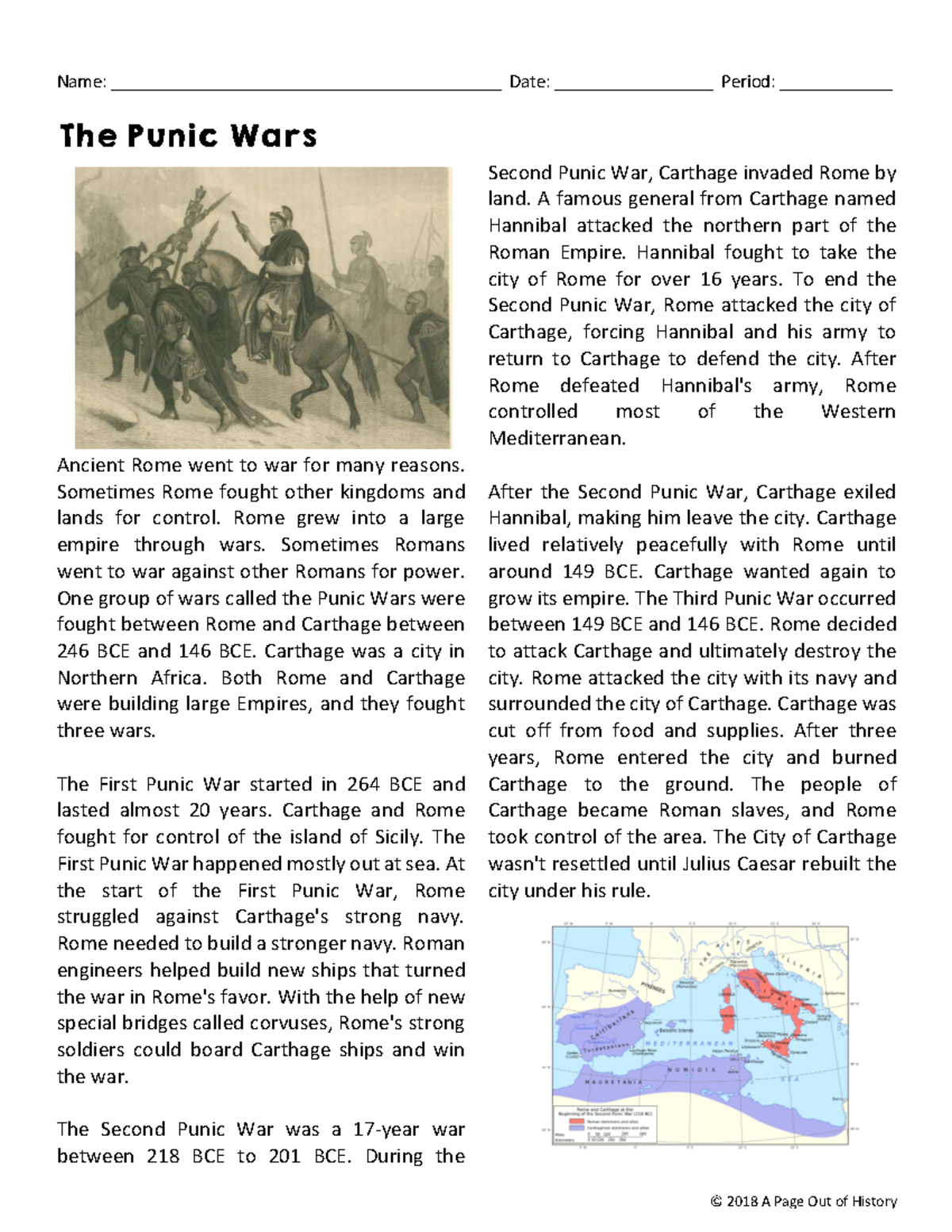 The Punic Wars Passage and Questions - © 2018 A Page Out of History Name: - Studocu