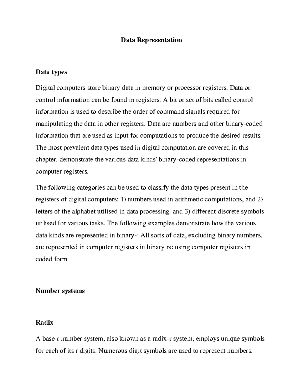 Data Representation Data Types Data Representation Data Types Digital Computers Store Binary 8560