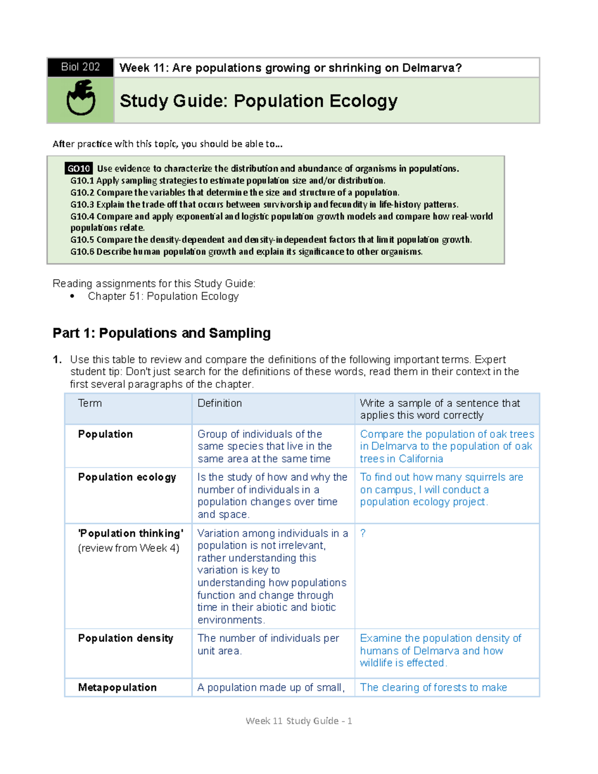 202 Week 11 SG Population Ecology - Biol 202 Week 11: Are populations ...