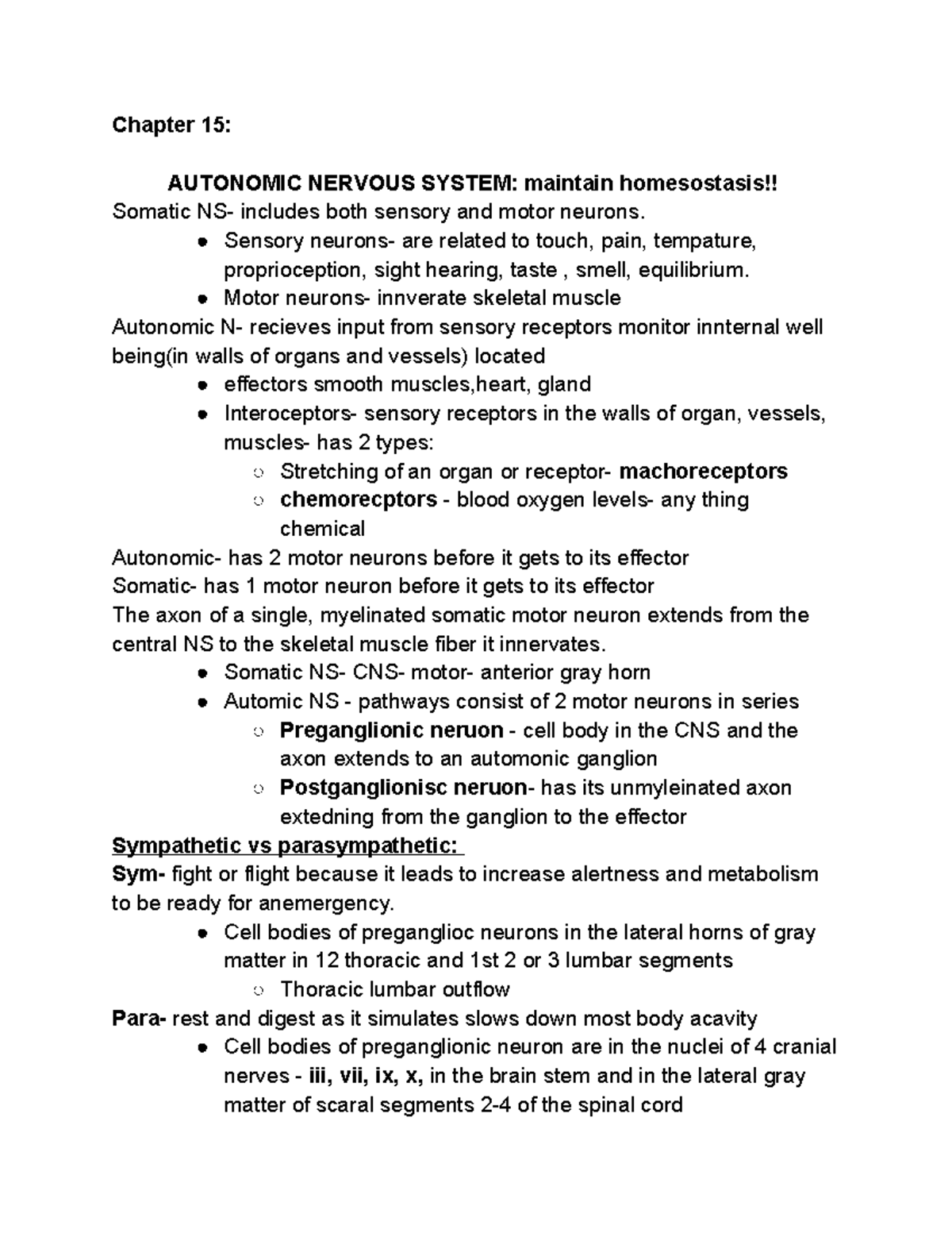 Anatomy chapter 15- nervous system - Chapter 15: AUTONOMIC NERVOUS ...
