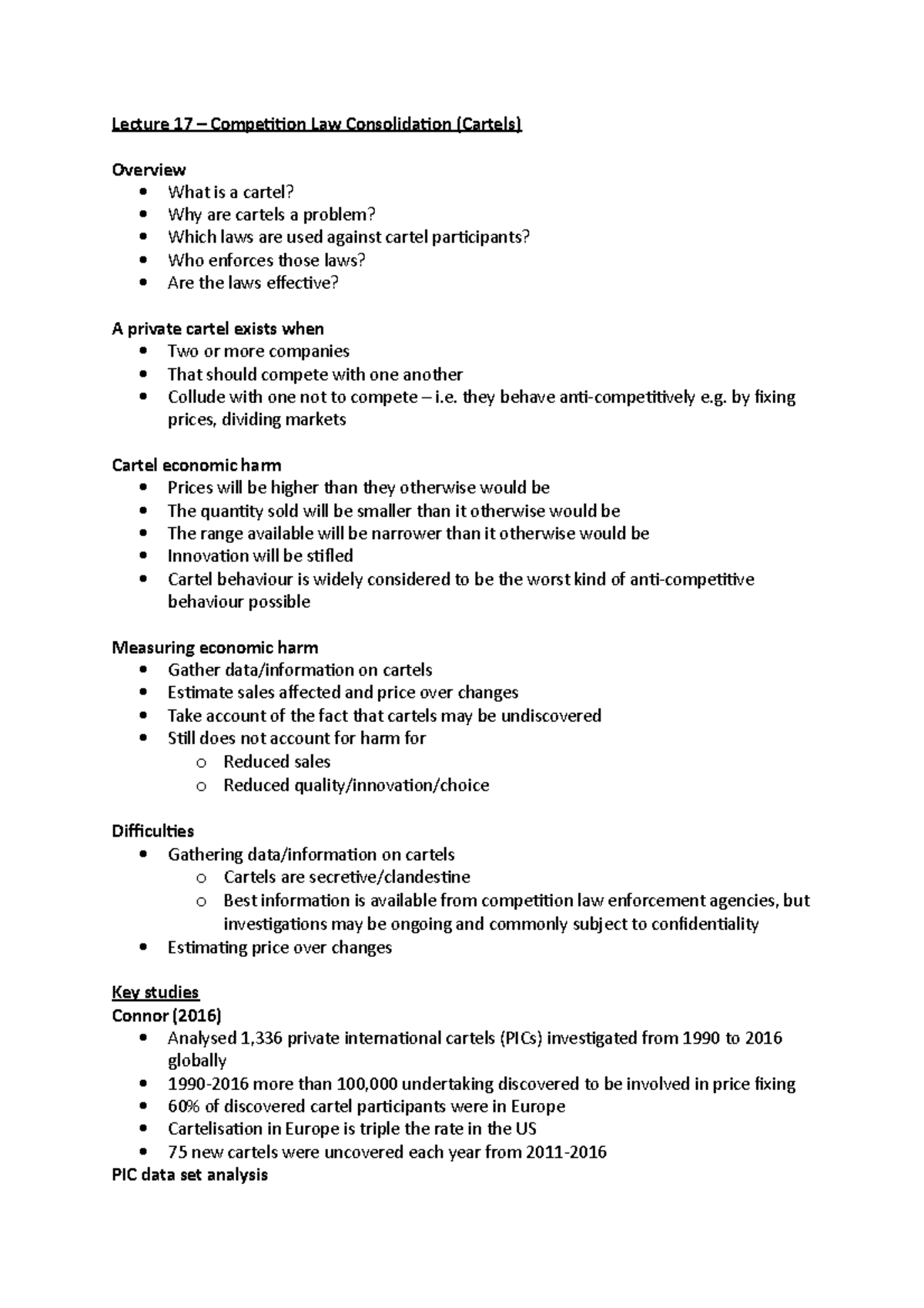 Lecture 17 - Lecture 17 – Competition Law Consolidation (Cartels ...
