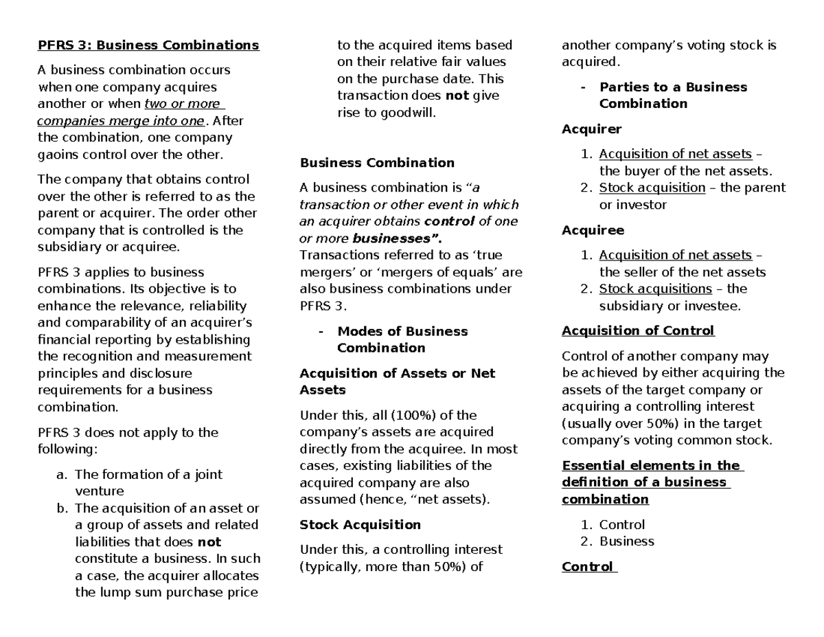PFRS 3 - ... - PFRS 3: Business Combinations A business combination ...