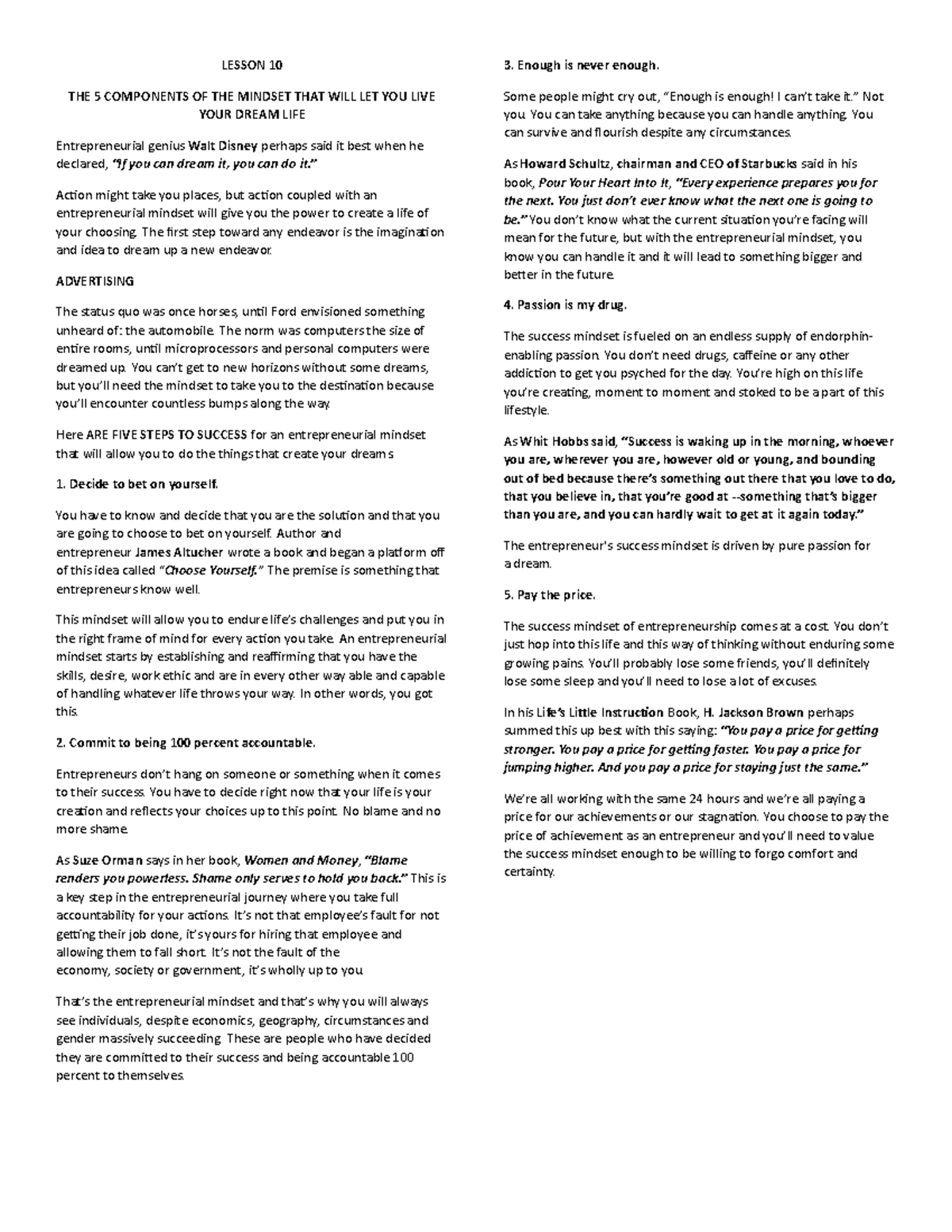 Entrep Midterms 1 - ... - LESSON 10 THE 5 COMPONENTS OF THE MINDSET ...