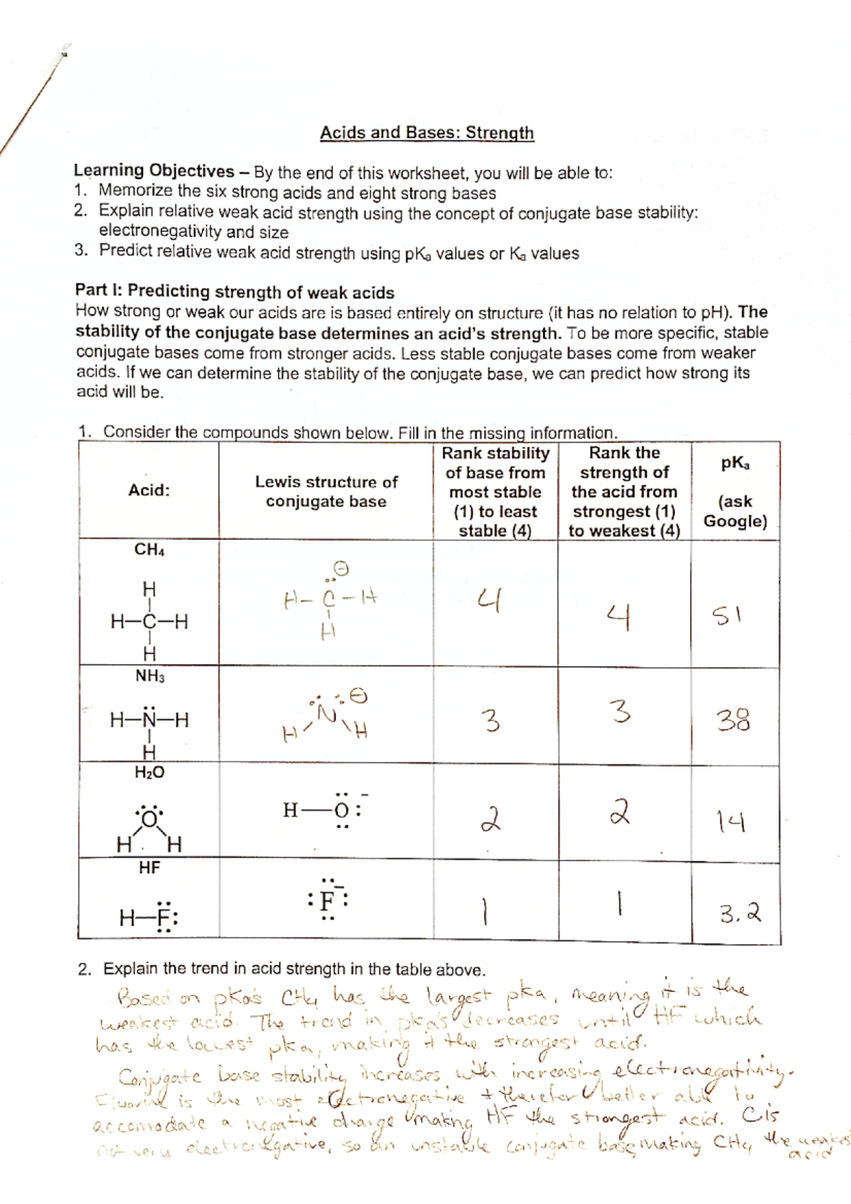 Acids and Bases - Strength KEY - CHEM 1212 - Studocu