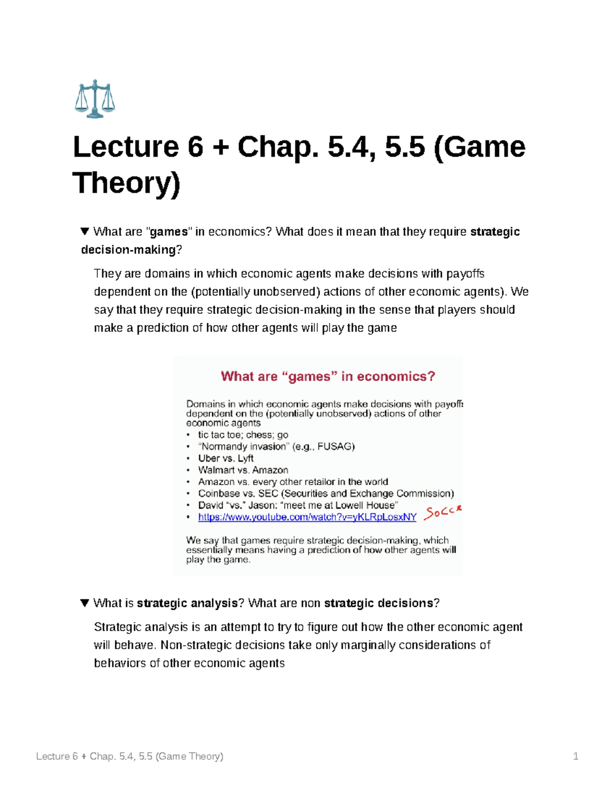 Lecture 6 Chap. 5 - ⚖ Lecture 6 + Chap. 5, 5 (Game Theory) What are