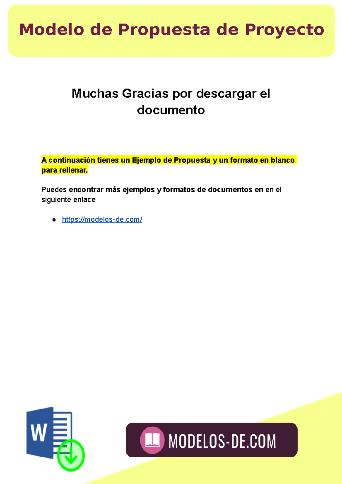Modelo de Propuesta de Proyecto - Muchas Gracias por descargar el ...