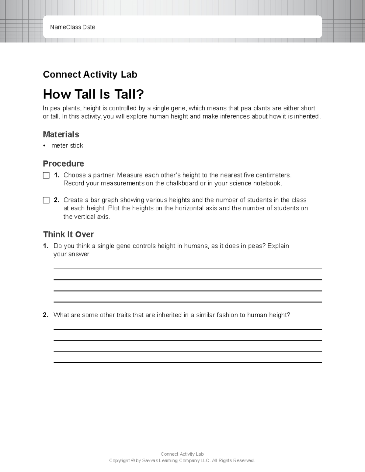 MGLS RG Connect Activity Lab How Tallis Tall - Biologia - UTP - Studocu