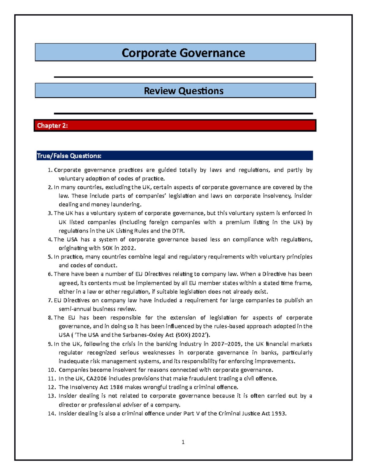 نسخة Corporate Governance- test bank 2 - Corporate Governance Review ...
