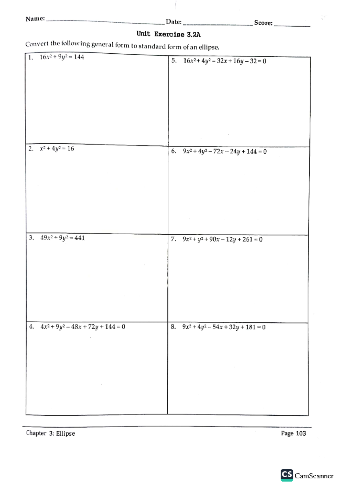 C4 Ellipse - Practice problem in pre-calculus - English - Studocu
